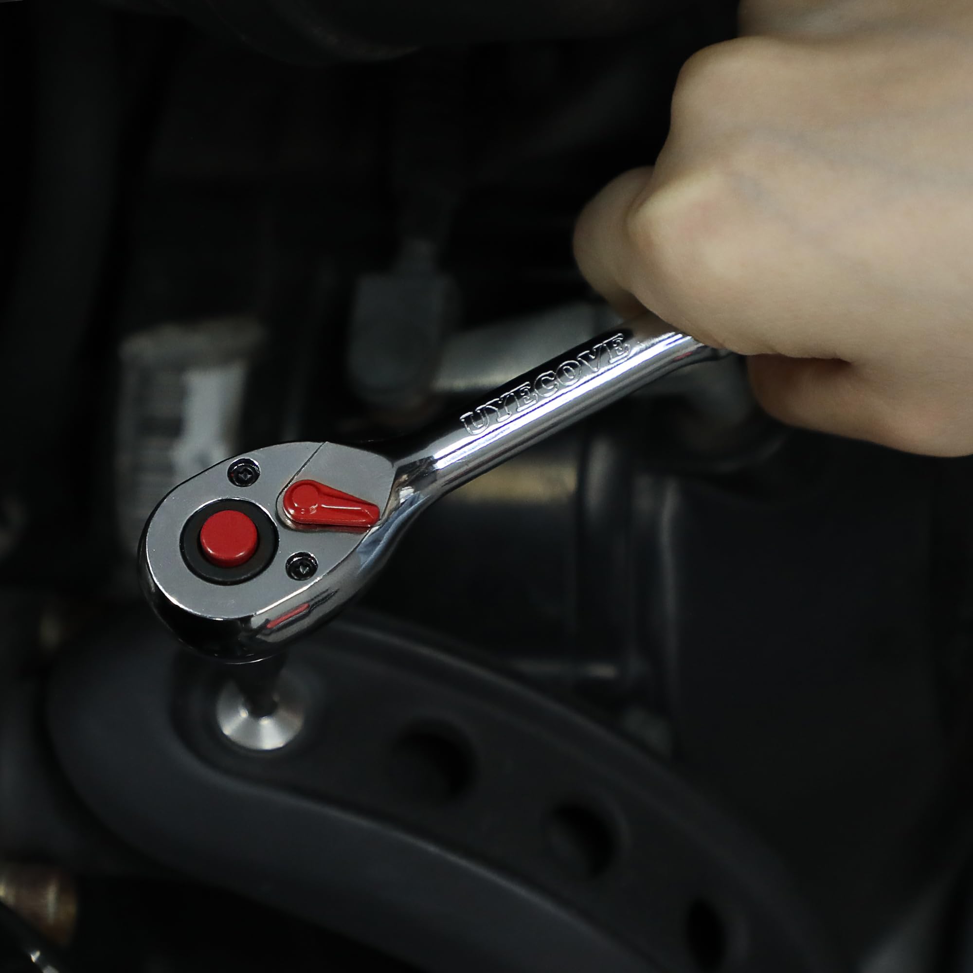 UYECOVE 1/4 Inch Drive Ratchet Wrench, 1/4 Ratchet, Socket Wrench, 72-Tooth Quick-release Reversible Cr-Mo Head, Chrome Steel Made - 5.9''15cm