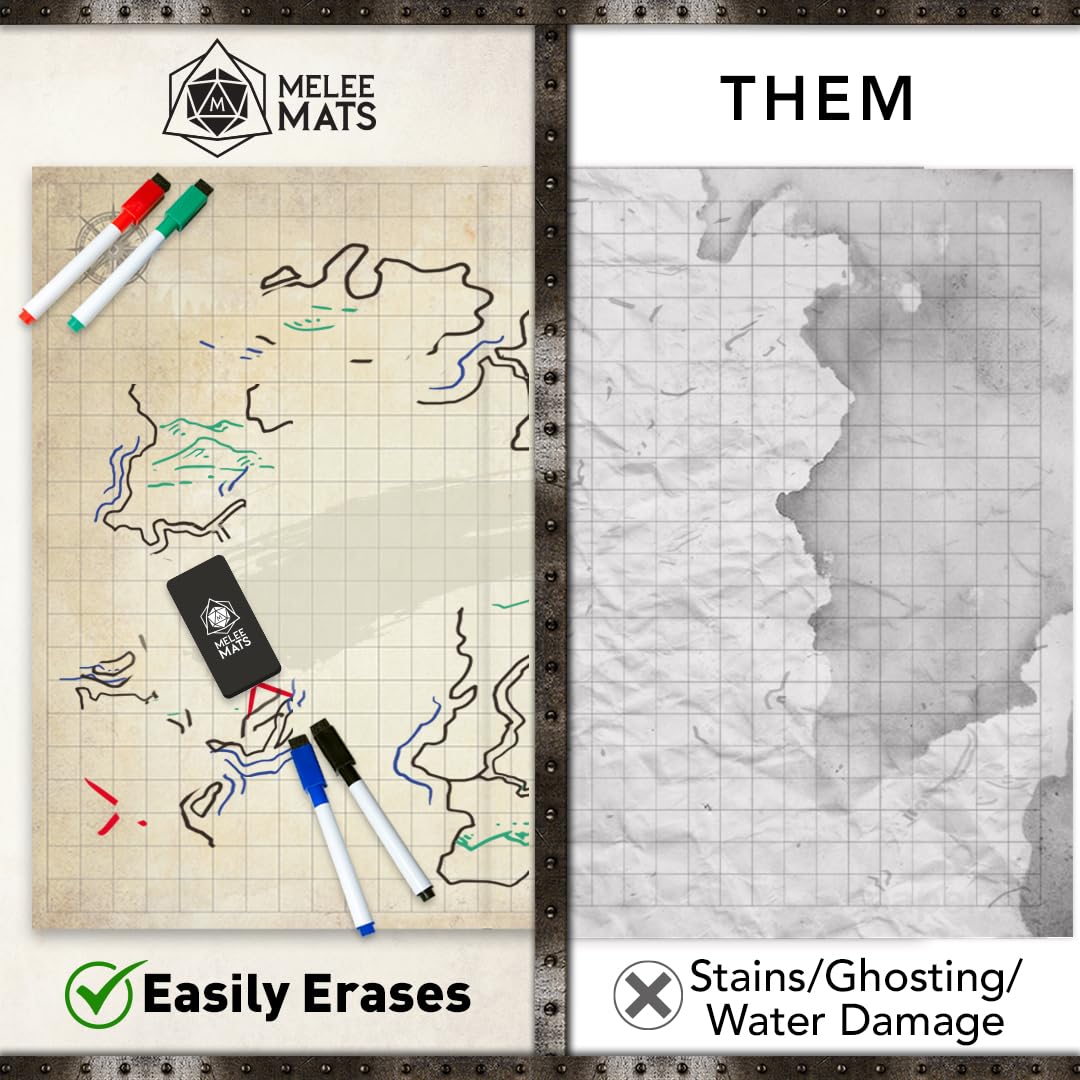 Melee Mats DND Map Starter Kit for Dungeons & Dragons Game - 23β x 27" Double Sided, Wet/Dry Erase Battle Terrain Grid - Ultimate Tabletop Board Gaming Experience with Accessories
