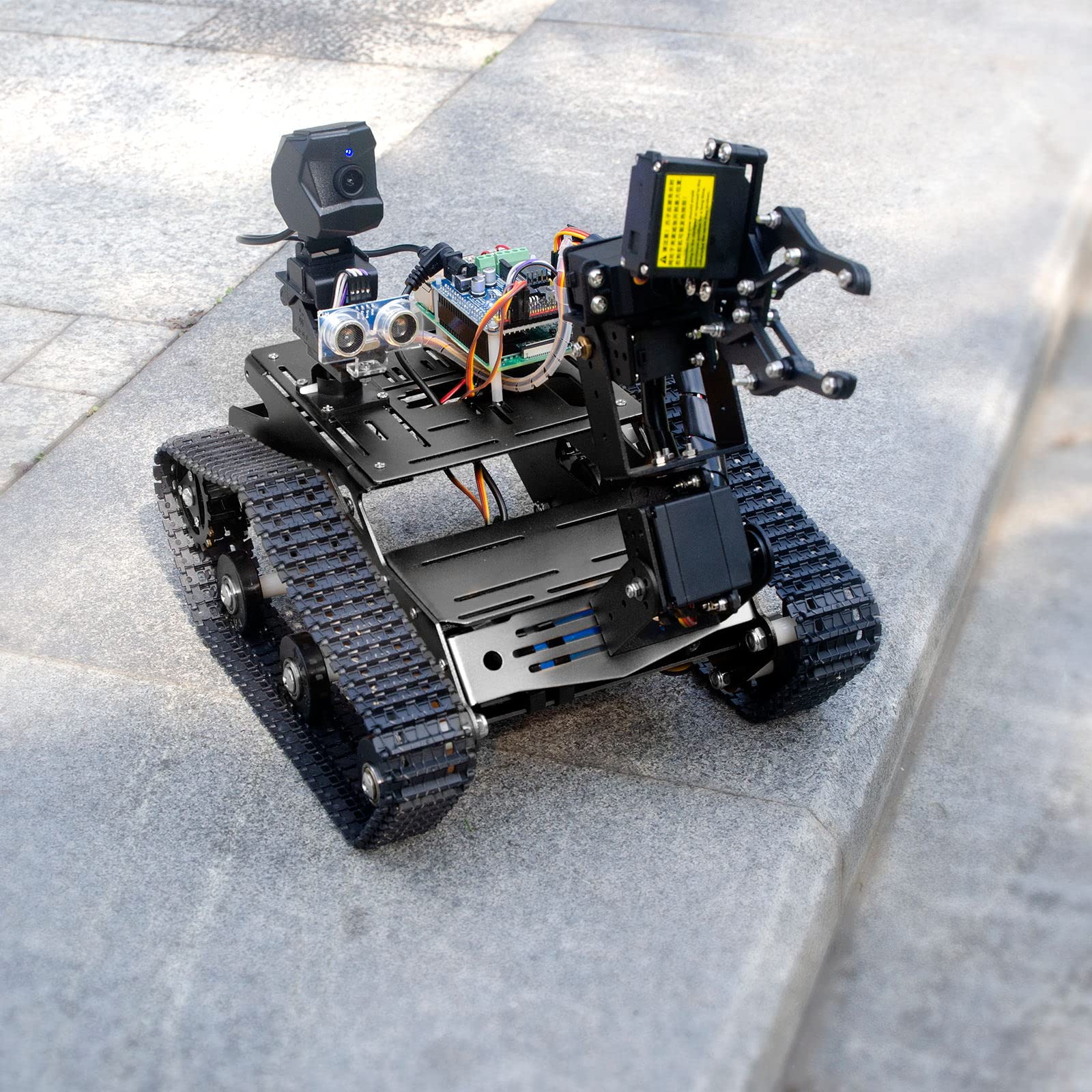 XiaoR Geek Raspberry Pi Smart WiFi Robot Kit, Robotic Arm Tank Chassis Robot Car Kit with 2DOF Hd Camera Programmable Sensor Project Remote Control by Android/iOS App PC (Without Raspberry Pi)