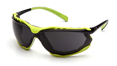 Pyramex Proximity Safety Glasses Dark Gray H2MAX Anti-Fog Lens Black Lime Frame