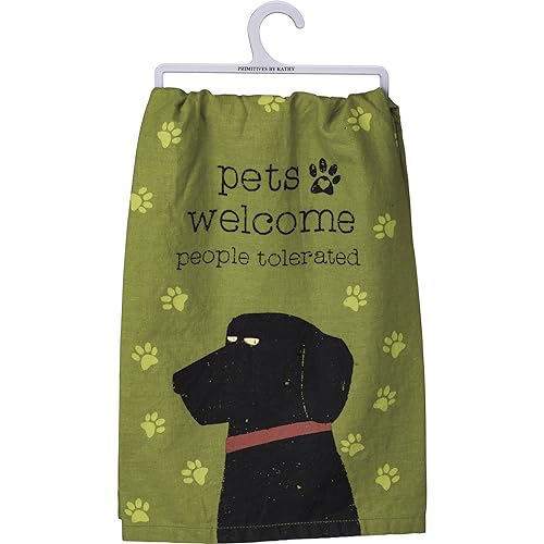 Primitives by Kathy Cotton Dish Towel Set - Dog Design, Kitchen/Bathroom Decor, Tea Towels, 28"x28"
