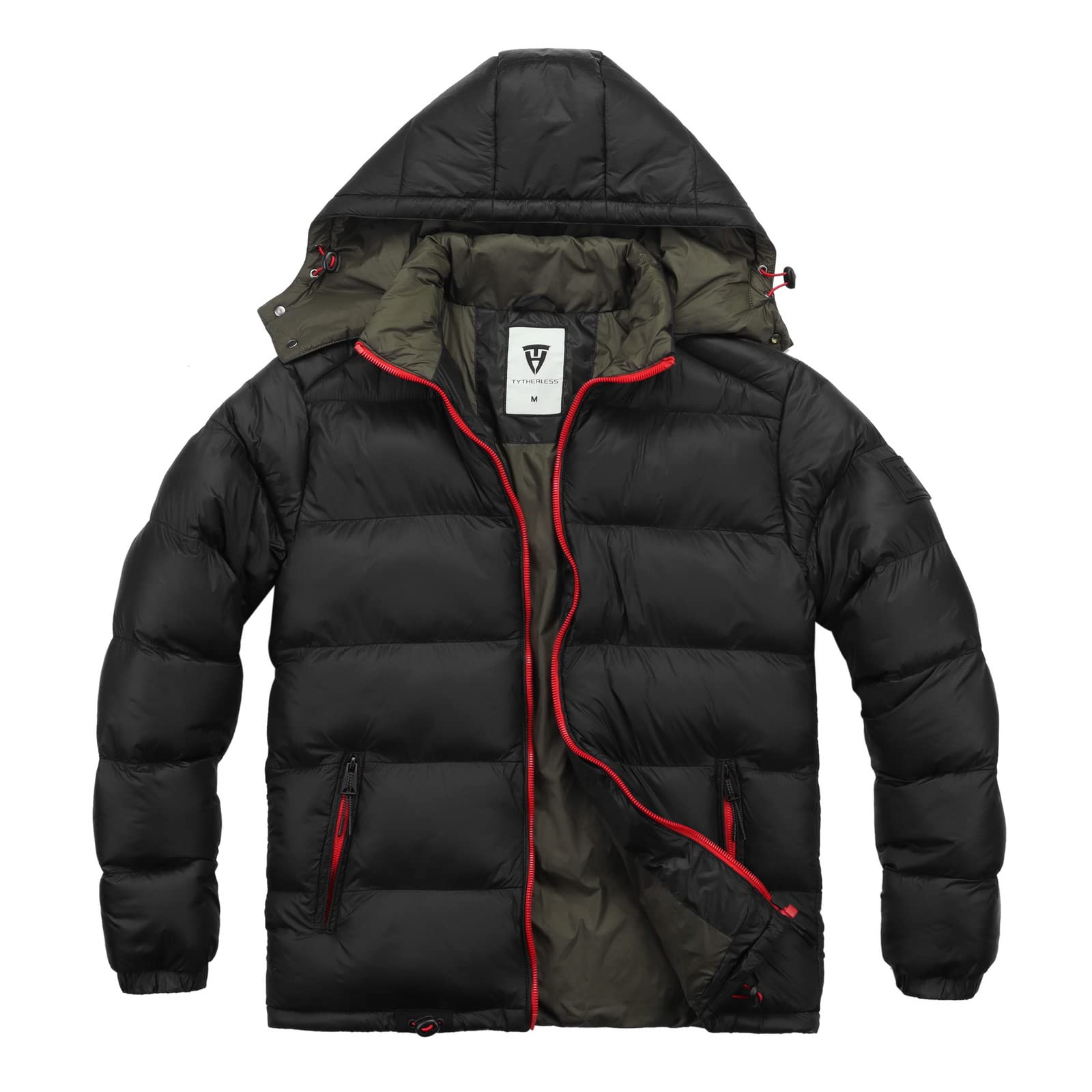 TH TYTHERLESS - Demeter Jet Black Men's Jacket, Puffer Coat,Specially Tailored Contrast Zip And Drawcode Styling
