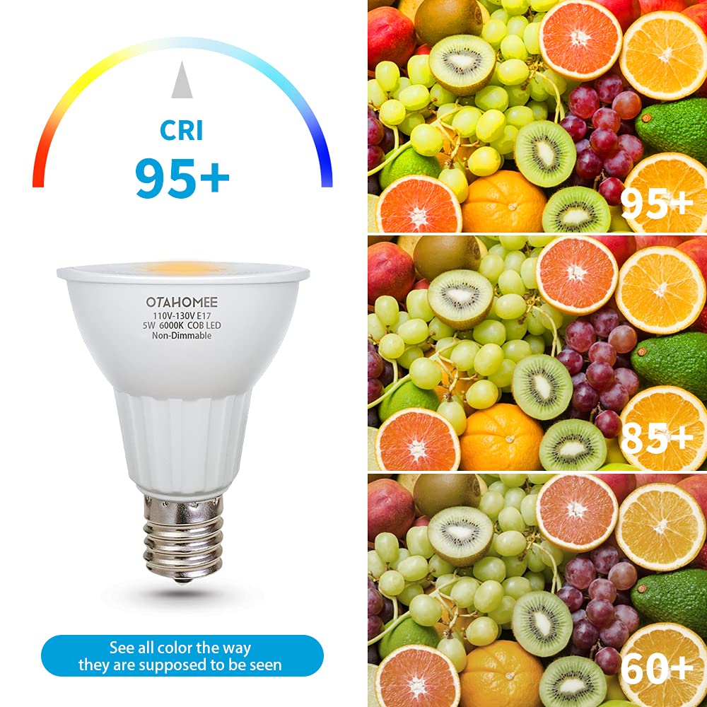 OTAHOMEE E17 Spotlight Bulb,E17 Intermediate Base Type R14 Reflector LED Light Bulb Used for Reading Lamp,Cabinet Lamp,Desk Lamp,5W(60W Equivalent) Daylight White 6000K,Non-Dimmable,4 Pack