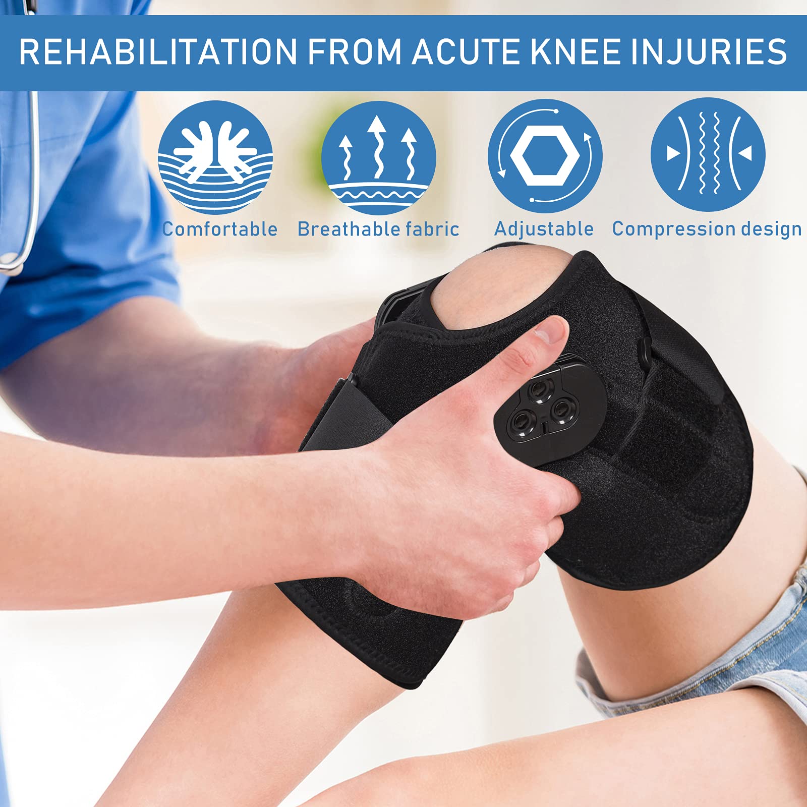 OneBrace Hinged Knee Brace Support - Adjustable Knee Immobilizer Support - Men & Women Leg Stabilizer for ACL/PCL Injuries, Tendon, Patella, Ligament & Meniscus Tear Injuries(Pack of 1)