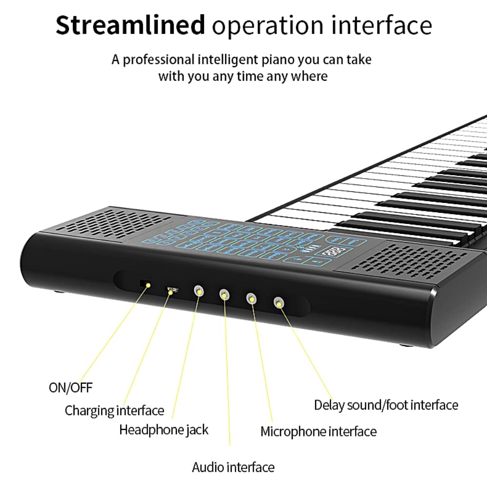 Portable 88 Keys Roll Up Piano with MIDI Output and Built-In Speaker, Flexible Digital Electronic Keyboard - Record and Play Feature, 128 Tones & Rhythms, 14 Demo Songs and Tutorial Function
