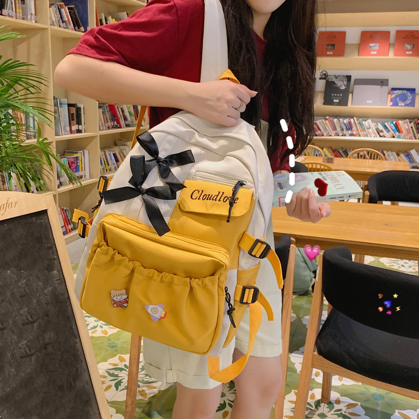 MYSNKU Kids Girls Bookbag school Backpack Children Daypack for Teens Black with Chain (yellow)