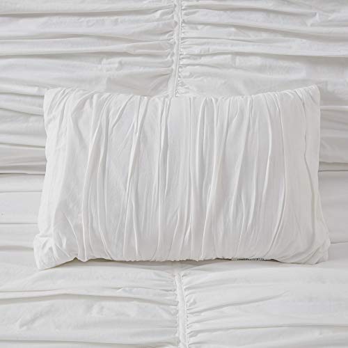 Madison Park Comforter Set-Textured Luxury Design All Season Down Alternative Bedding, Matching Sham, Decorative Pillows, King (104 in x 92 in), Delancey, Cotton Ruched White, 4 Piece