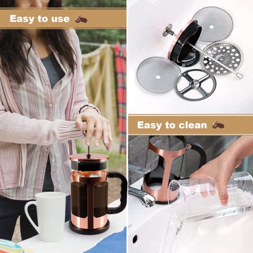 RealPero French Press Coffee Tea Maker, Upgrade Heat Cold Resistant Thickened Glass with 4 Level Stainless Steel Filtration System Brew Coffee & Tea, BPA Free, Large 1000ml 34oz,Rose Gold