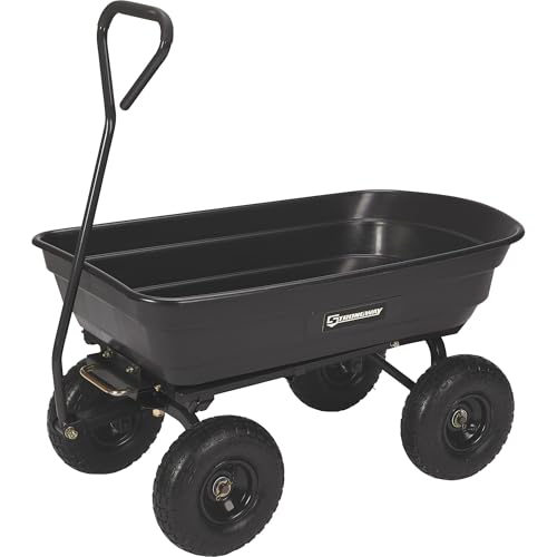 Strongway Poly Garden Dump Cart with Quick Release Mechanism, 600 Pound Capacity Yard Cart with 10 Inch Tires, Dipped Grip Handle, Pivot Steering