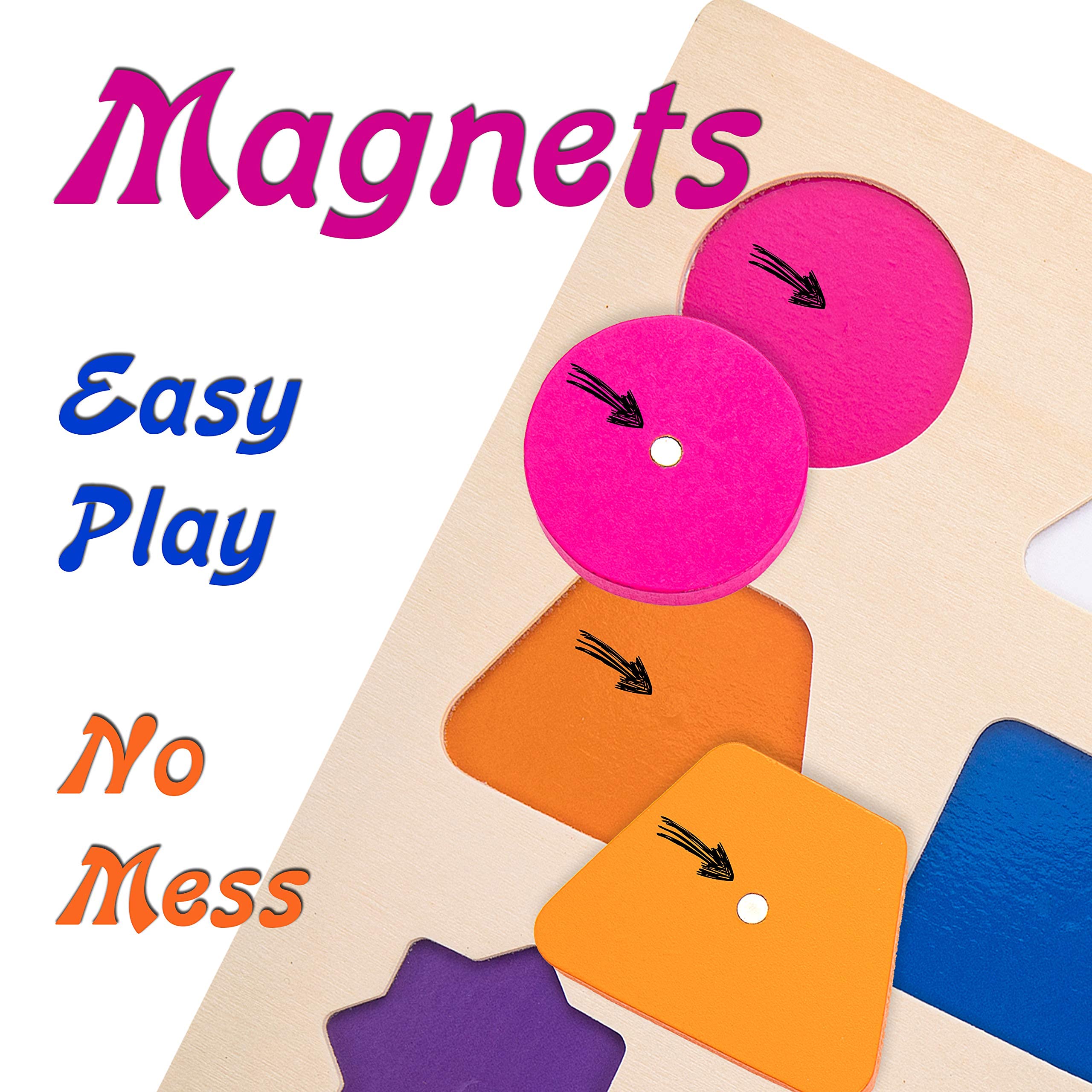 Magnetic Wooden Educational Shape Puzzle - Learn Colors & Shape Recognition Toy β Toddler Preschool Game β Kids Montessori Education