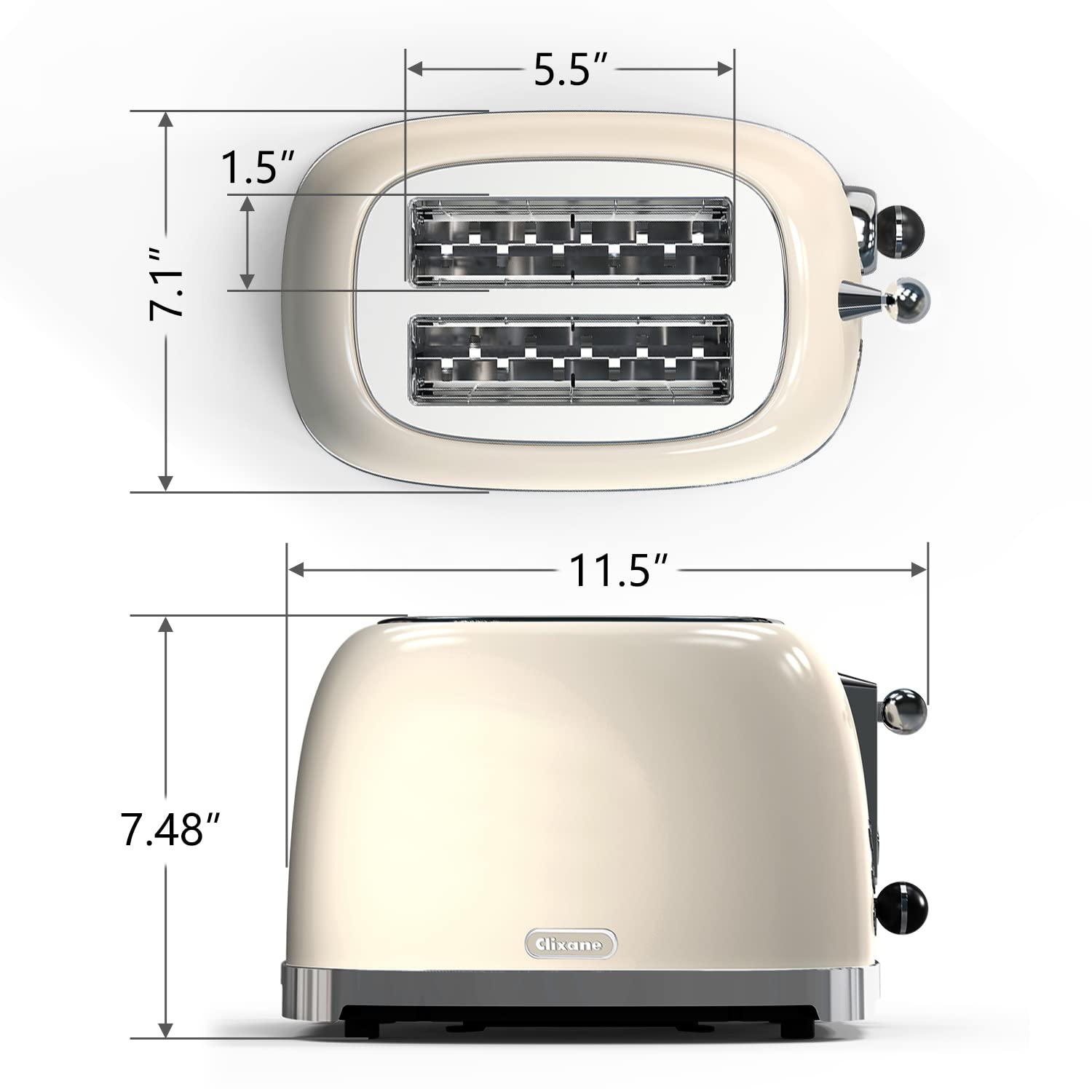 Toaster 2 Slice,1.5"Extra Wide Slots Toaster,Retro Stainless Steel with Bagel, Cancel, Defrost, Reheat Function and 6-Shade Settings, Removal Crumb Tray (Cream)