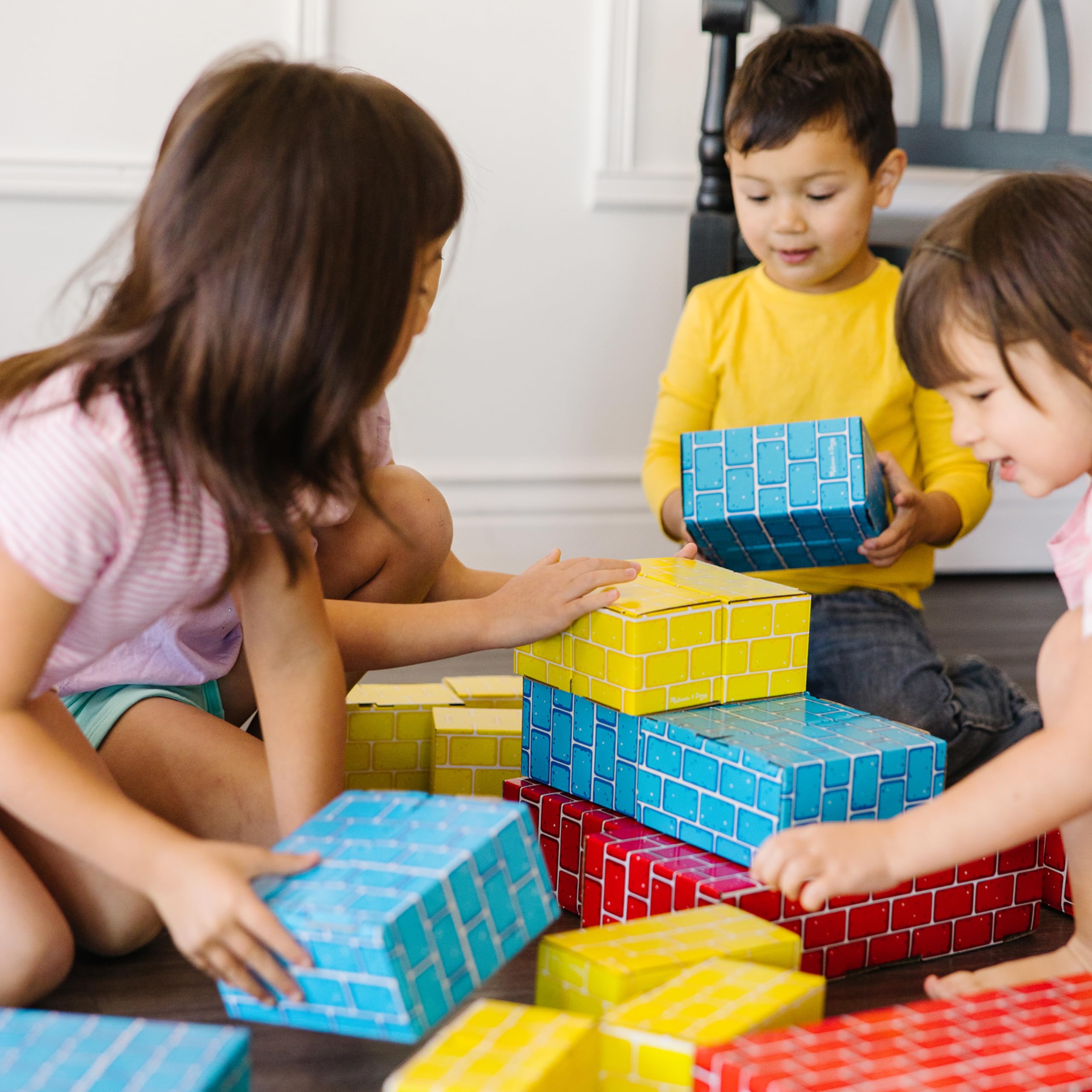Melissa & Doug Jumbo Extra-Thick Cardboard Building Blocks - 40 Blocks in 3 Sizes, Cardboard Pretend Brick For Building