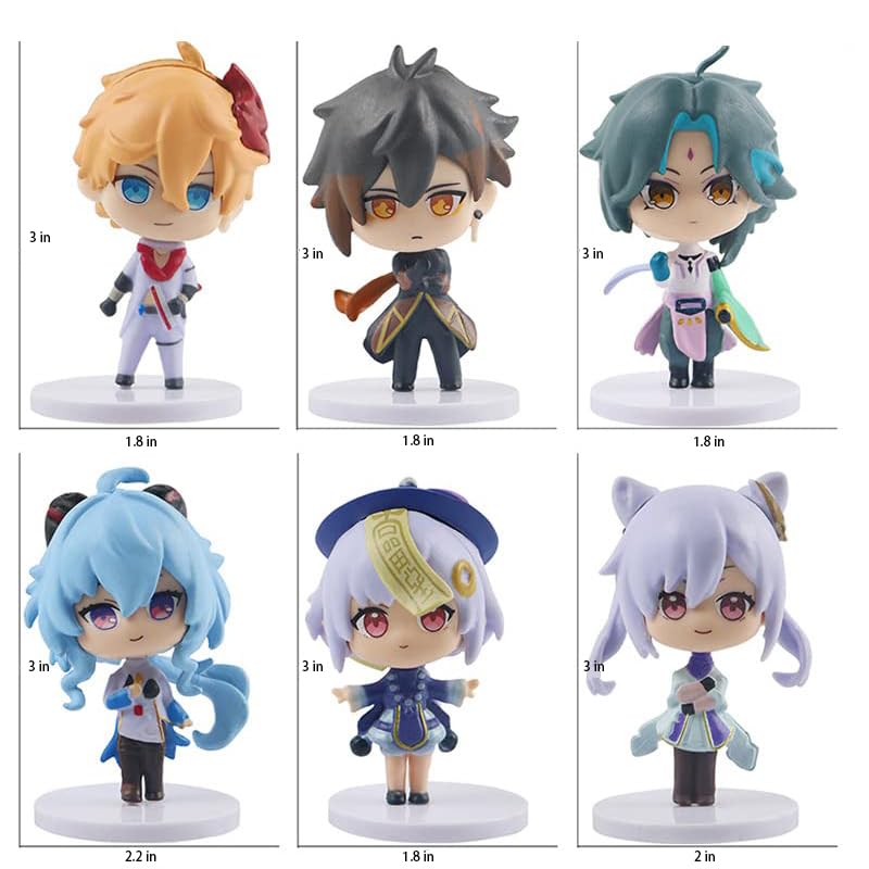 wgzftrys Genshin Impact Klee Diluc Venti Fischl Kaeya Anime Action Figure Collectible Model Anime Figure 6pcs/Set