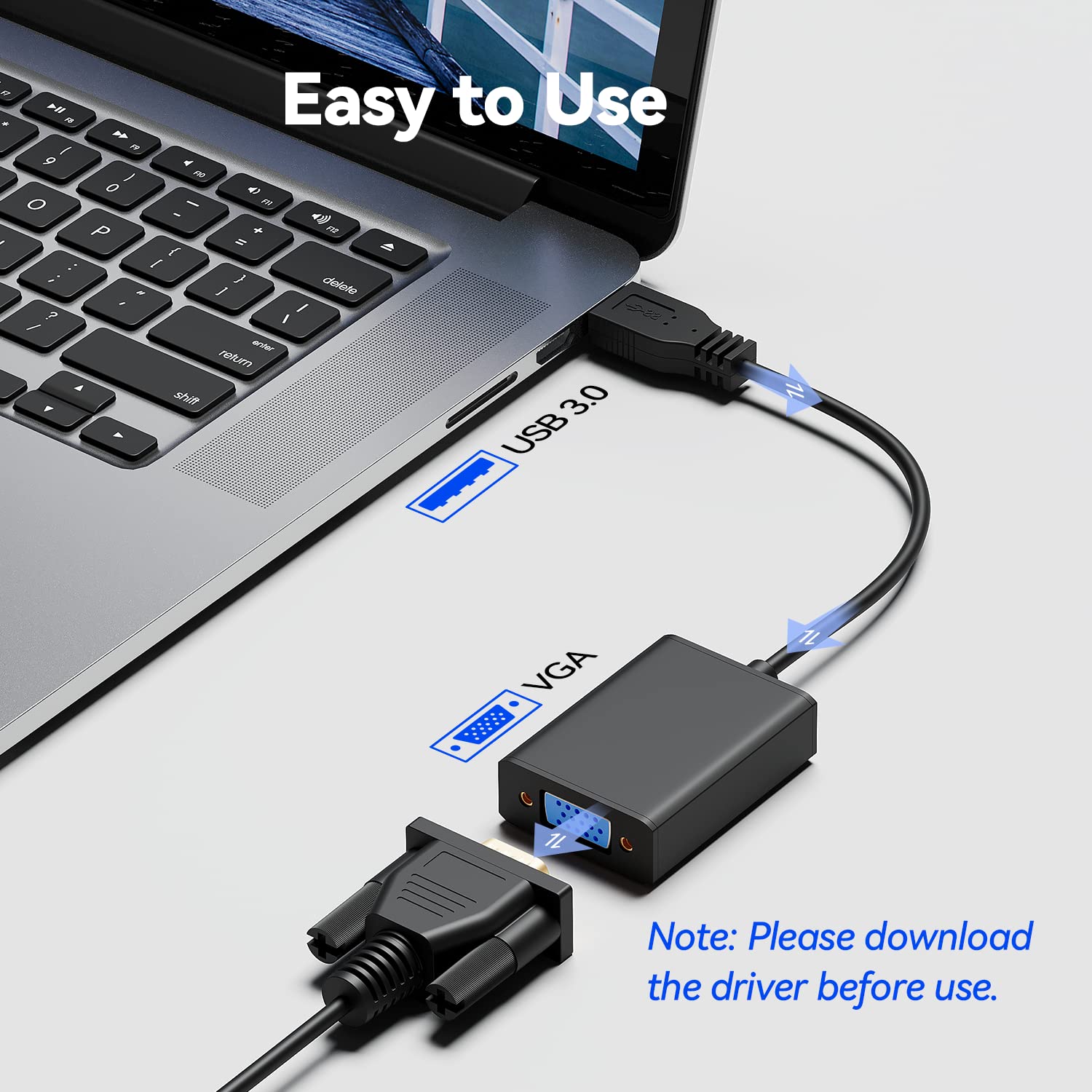 Viagkiki USB to VGA Adapter, USB 3.0 to VGA Multi-Display Video Converter 1080p, USB to VGA Adapter for Monitor Compatible with Windows 7/8/8.1/10/11(Not Support Mac/Chromebook/Linux)
