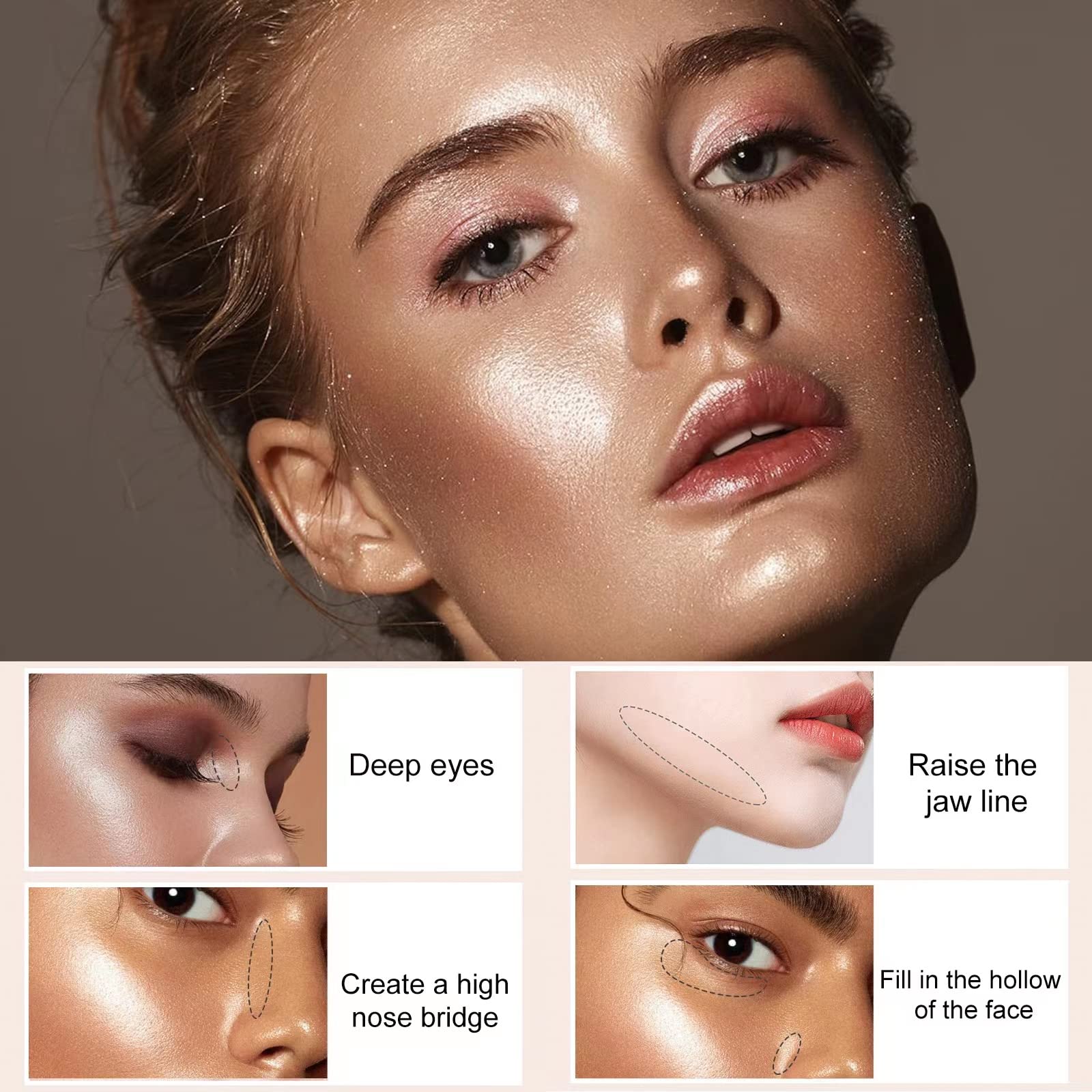 MULPG Polvo De Hadas Body Glitter Highlighter Makeup,Face High Gloss Sparkle Loose Highlight Powder,Sparkle Patting Powder for Hair Face Eyes Lip and Body (3PACK)