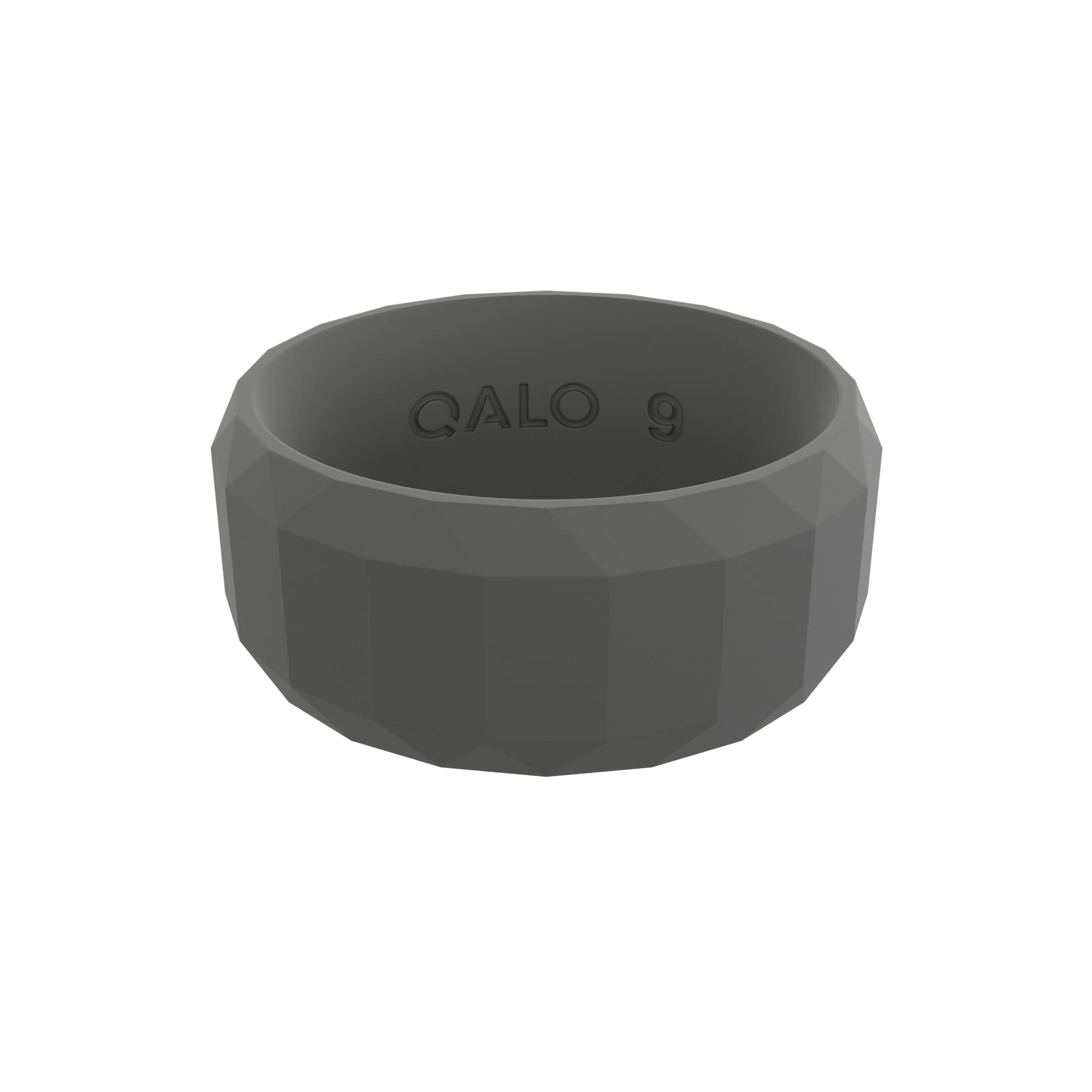 QALO Men's Rubber Silicone Ring, Faceted, Silicone Rubber Wedding Band, Breathable, Durable Wedding Ring for Men, 8.5mm Wide 1.9mm Thick, Black, Size 12