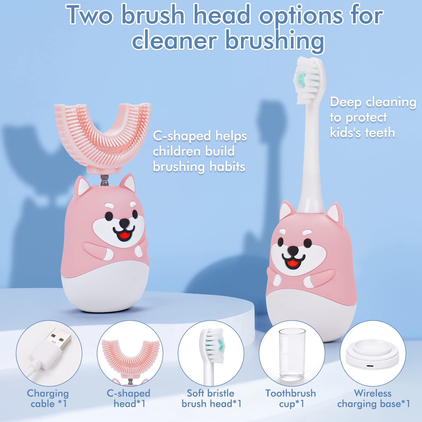 Tyiagle U Shaped Toothbrush for Kids 2-12 (dog2-6)