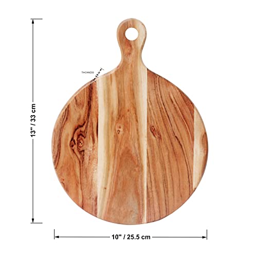 SI DESIGNS Round Reversible Cutting Board for Kitchen, Wooden Decorative Board, Charcuterie Board for Cheese Pizza Bread, First Apartment Kitchen Essentials, New Home Kitchen Accessories (13 x 10")