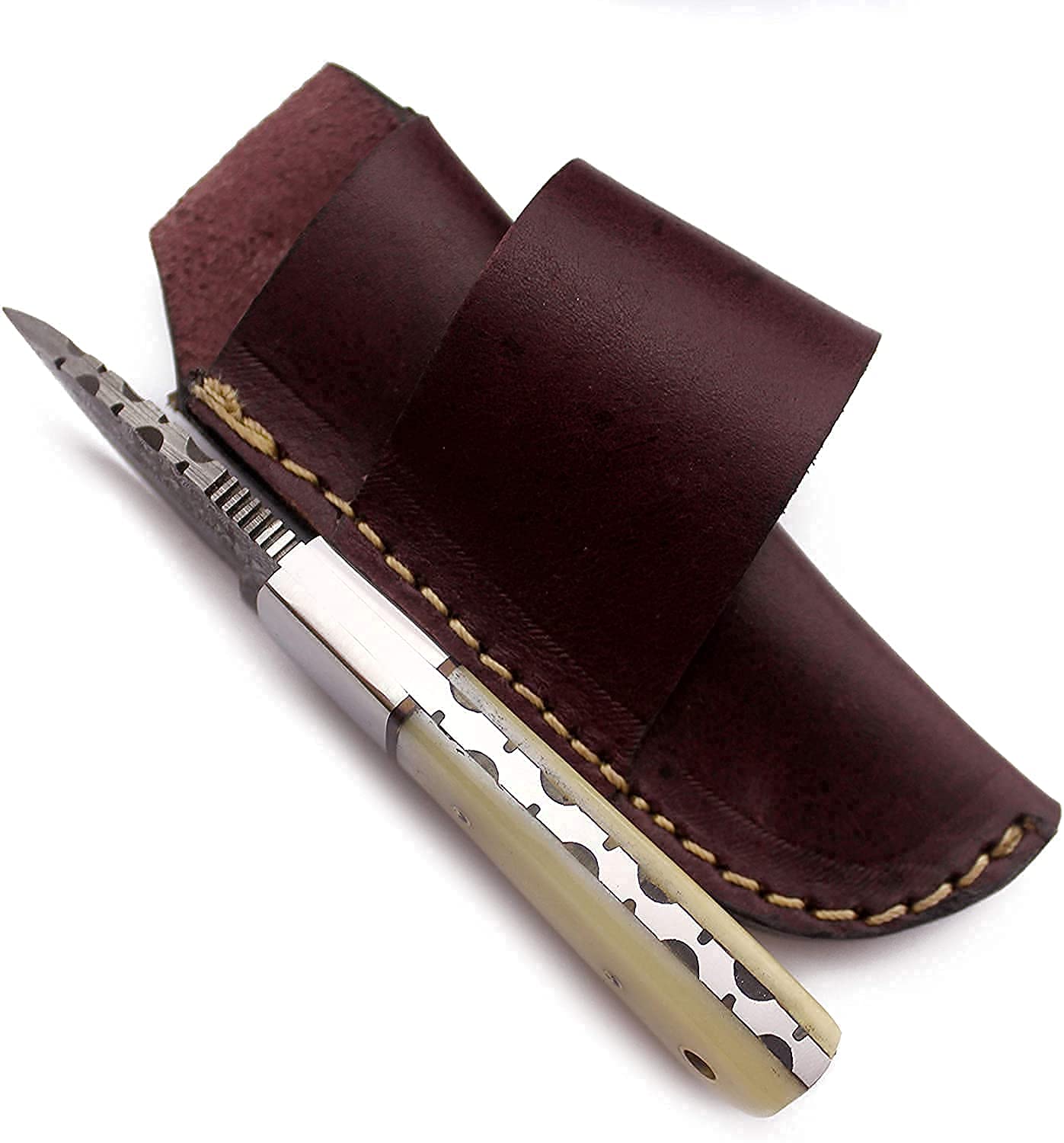 MAAN Handmade Damascus Fixed Blade Knife with Micarta & Bone Handle - Survival, Tactical and Camping - Damascus Steel Knife - Damascus Hunting Knife with Right Hand Cross Draw Leather Sheath
