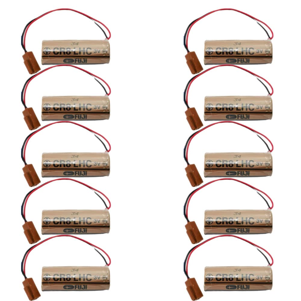 YYSHINE (10-Pack) CR8-LHC 3V 2600mAh Lithium Battery Replacement for Fuji FDK CR8-LHC PLC Controller Backup Battery with Brown Plug