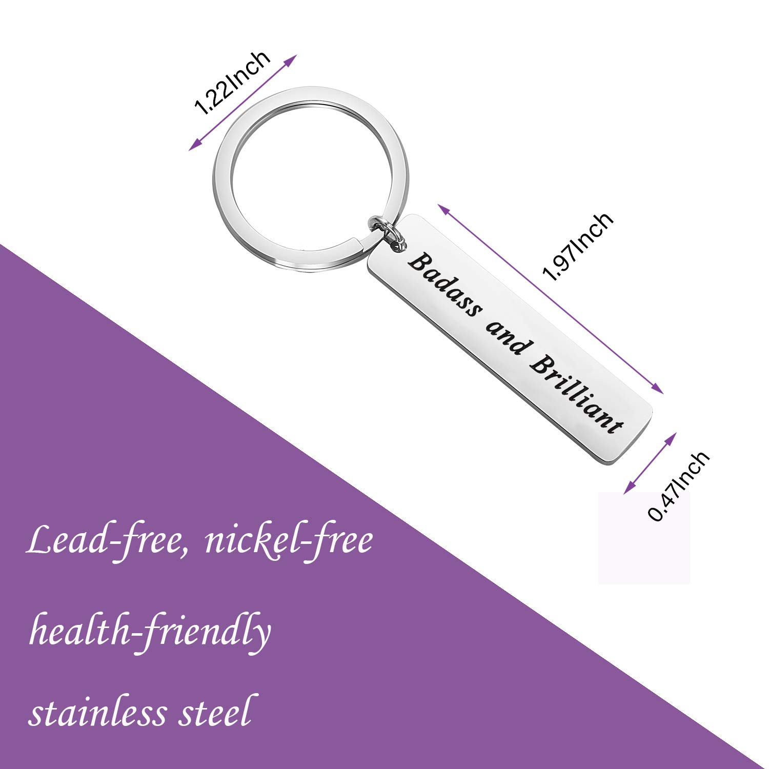 LQRI Funny Keychain Gift Badass & Brilliant Keychain Birthday Gift for Best Friend Girlfriend Badass Mom Badass Bitch (sliver)