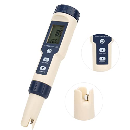 Temperature Multifunctional,High Precision Meter, Water Tester for Drinking Water Aquariums Swimming Pools and 5 in 1 Digital Water Tester for Ph Ec Tds Salinity