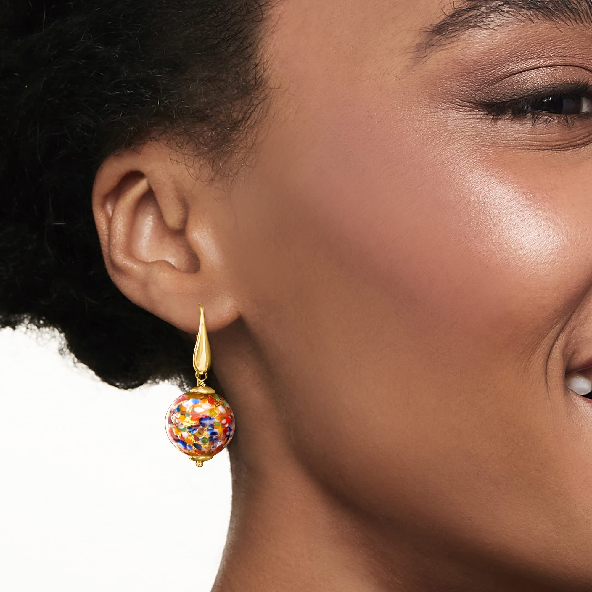 Ross-Simons Italian Multicolored Murano Glass Bead Drop Earrings With 18kt Gold Over Sterling