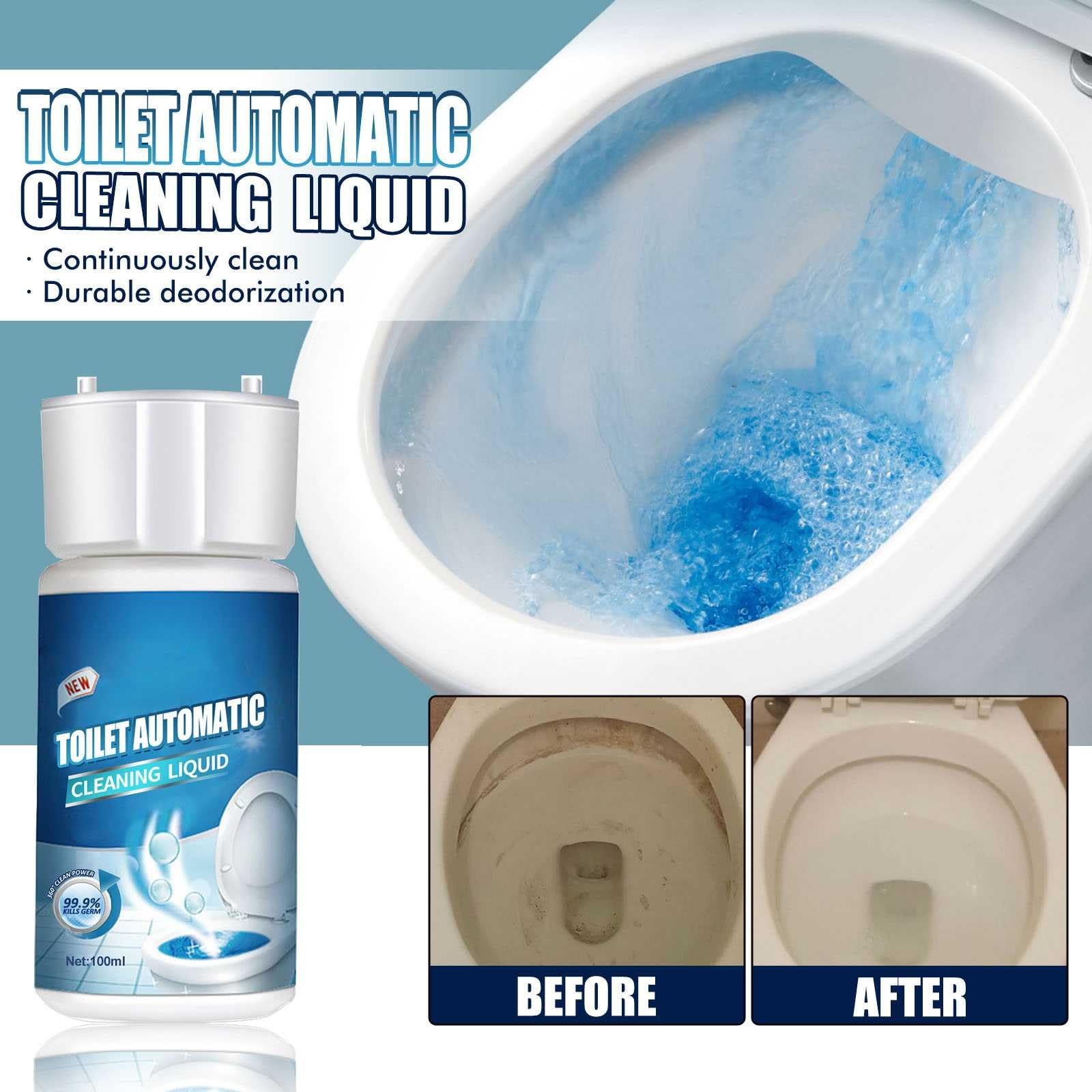 Koranor Toilet Cleaning Solution Toilet Toilet Descaling And Cleaning Stains And Odor Removal Cleaning Solution 100ml Fabric Pilling (Sky Blue, One Size)