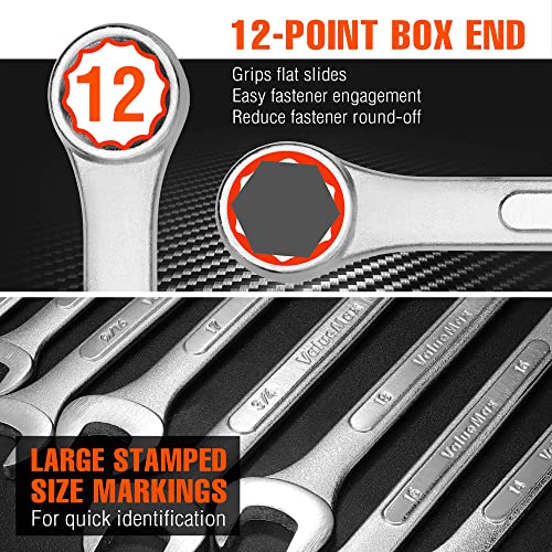 ValueMax Mechanics Wrench Set Metric and Standard, 20PCS Complete Combination Wrenches Roll Set. SAE 1/4" to 3/4", Metric 6mm to 18mm, Full Wrench Set with Roll up Pouch