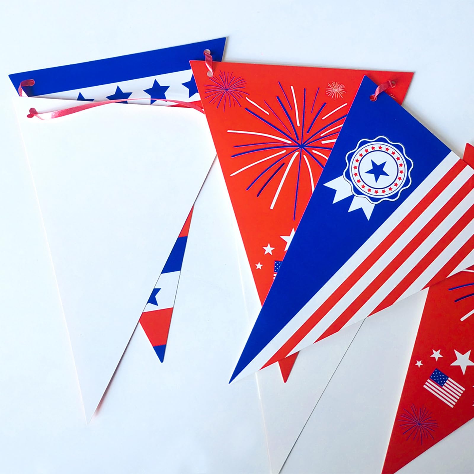 Yzurbu Red White & Blue Decorations, 3 Pack Tinsel Foil Fringe Backdrop Curtains and 2 Pack USA Flag Triangle Pennant Banner for 4th of July, Memorial Day, Labor Day, Patriotic Party