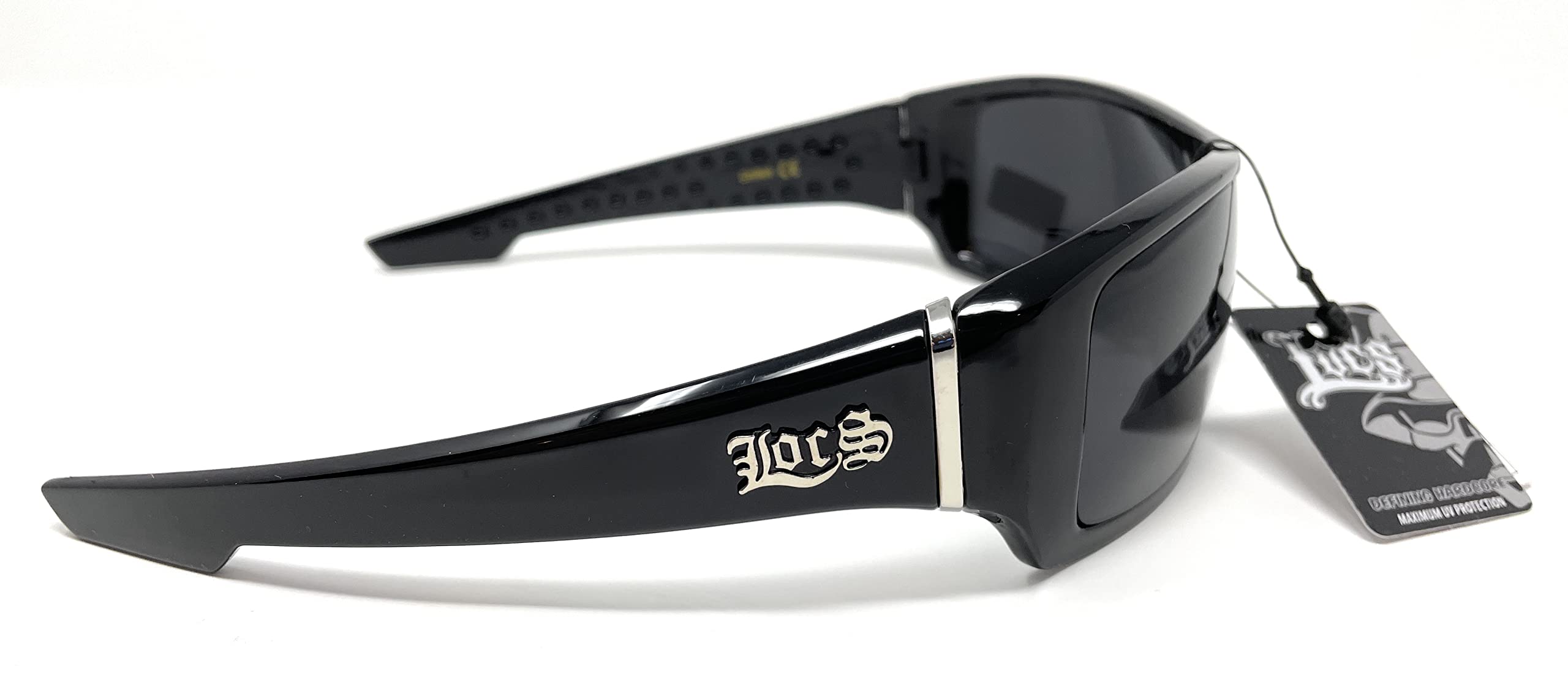 Locs Men's Rectangular Hardcore Black Wrap 63mm Sunglasses (Cursive Logo)