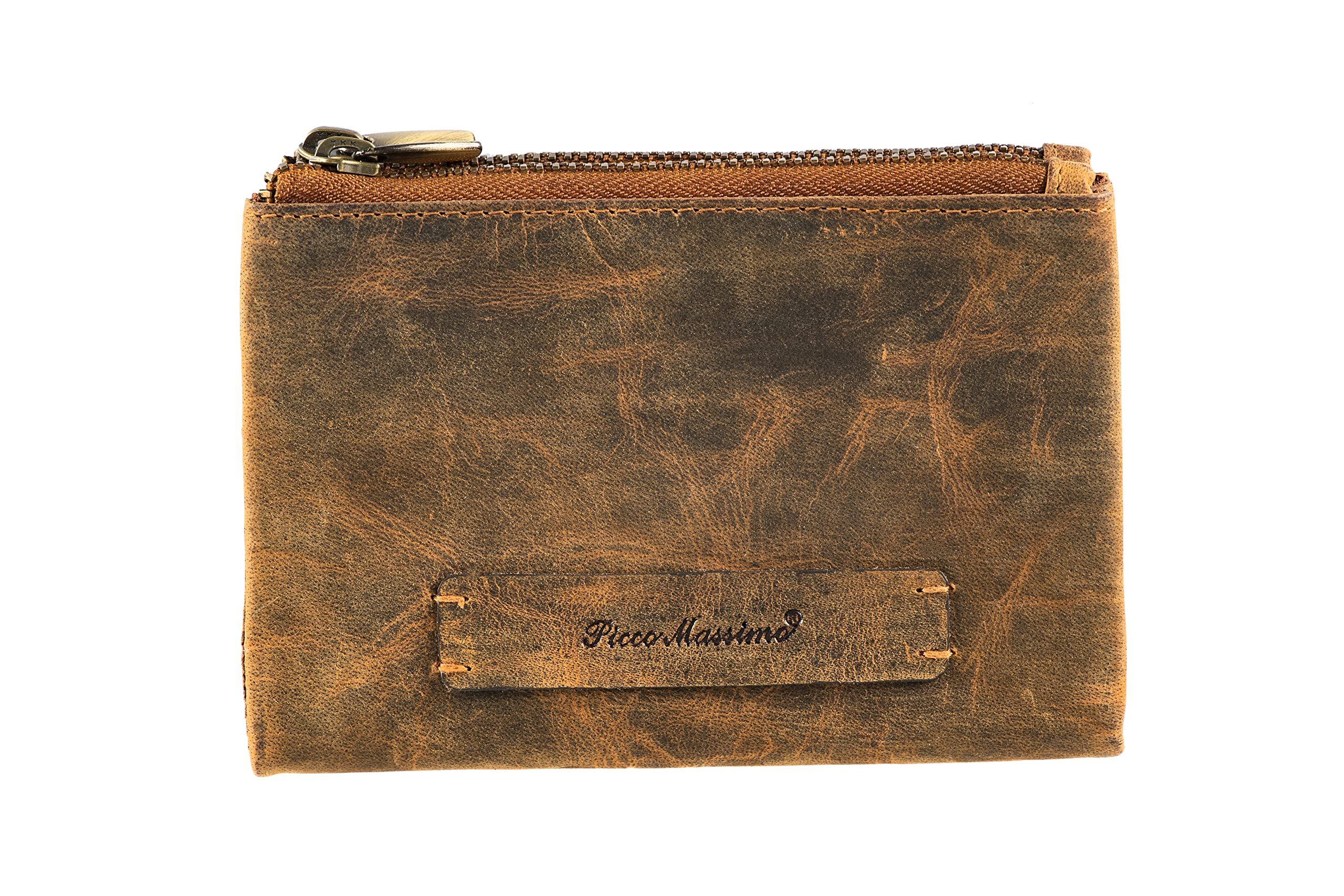 PICCO MASSIMO Genuine Leather women's Wallet | RFID blocking Leather wallet For women,Zipper Card Holder And Money Bi-Fold | Hunter Colour