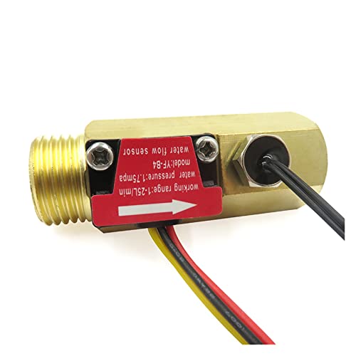 VALOYI 1/2" Water Flow Sensor Brass 1.75MPa Sensor Pulse Turbine Flowmeter DC5~18V with Temperature Detection