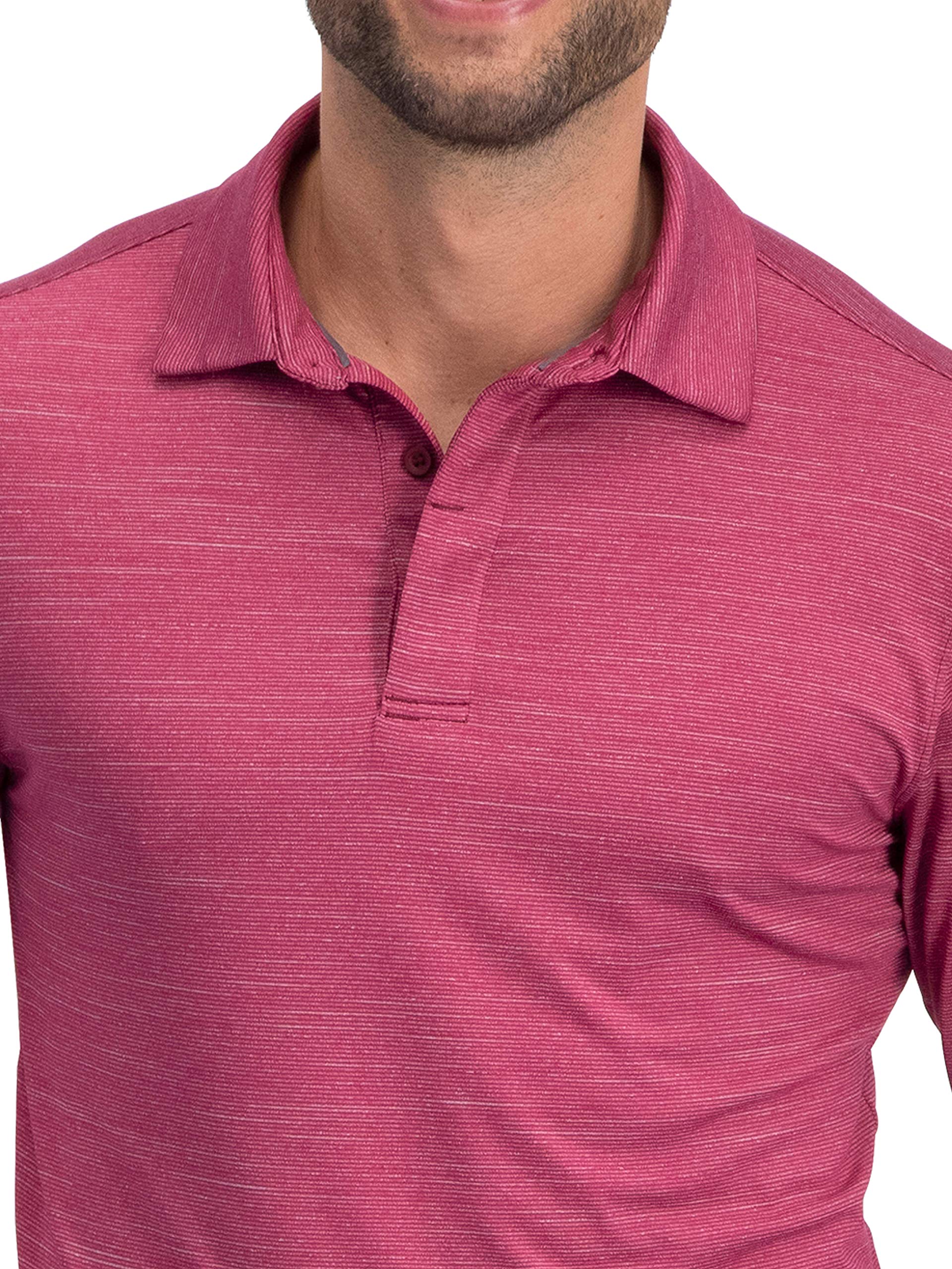 Men's Dry Fit Long Sleeve Golf Shirt - Quick Dry Polo Shirts - UPF 30, Stretch Fabric Magenta
