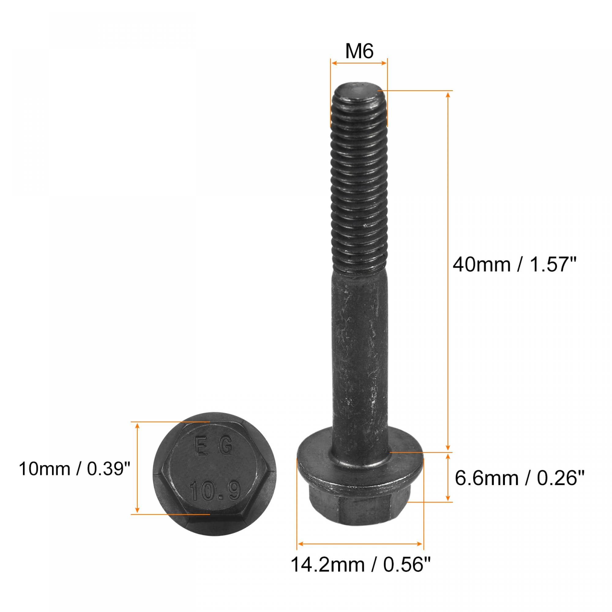 uxcell Metric M6x40mm Hex Flange Bolts, 5pcs 10.9 Grade Carbon Steel Hexagon Head Screws
