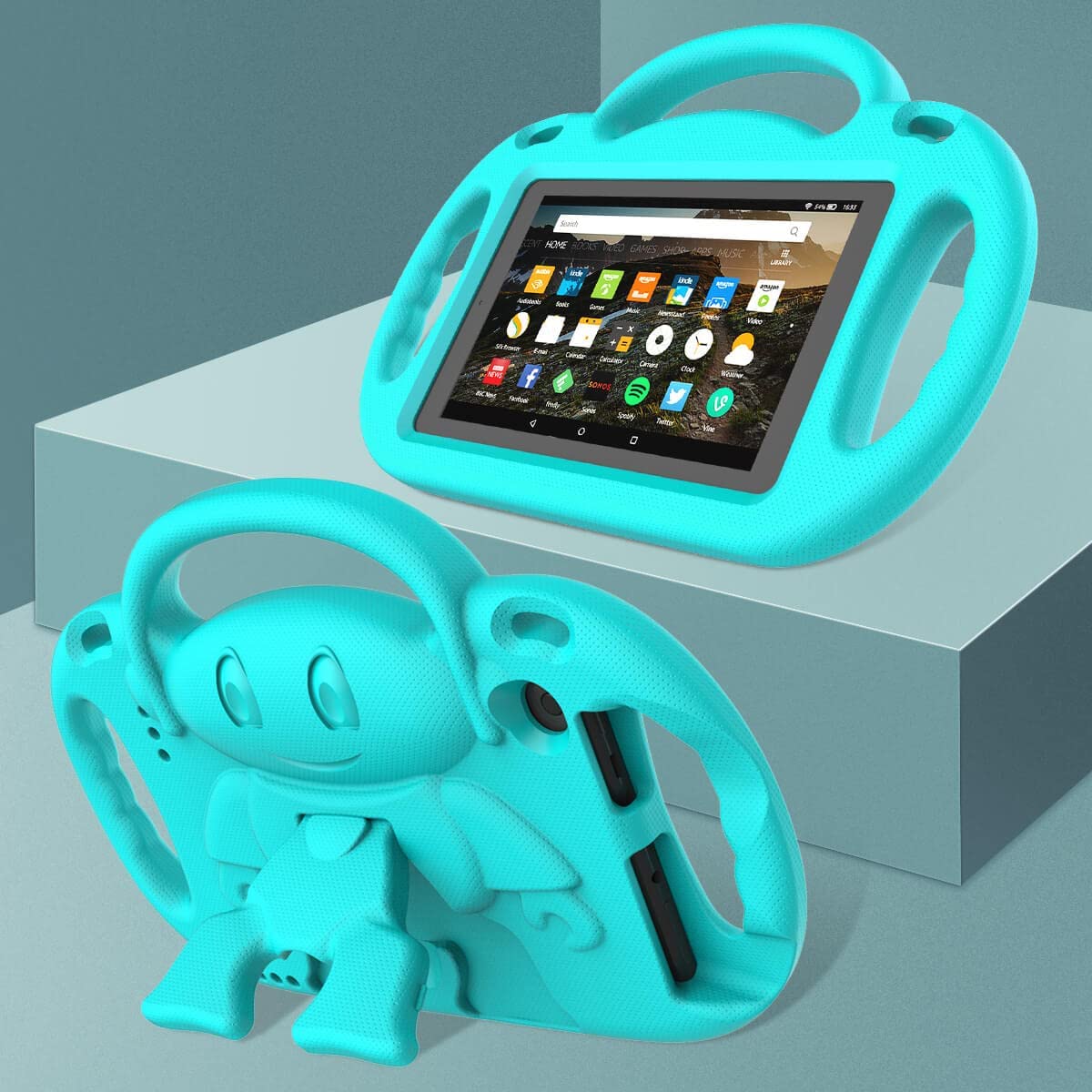MOXOTEK Kindle Fire 7 Tablet Case, Fire 7 2019/2017/2015 Kids Case with Shoulder Strap, Lightweight Shockproof Handle Stand Case for Amazon Fire 7 inch Tablet (9th/7th/5th Generation), Teal