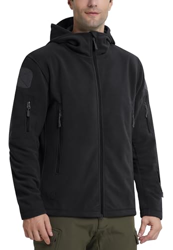 MAGCOMSEN Hoodies for Men Fleece Lined Tactical Jackets Mens Fleece Jackets Work Jacket Snow Jacket Outdoor Black L