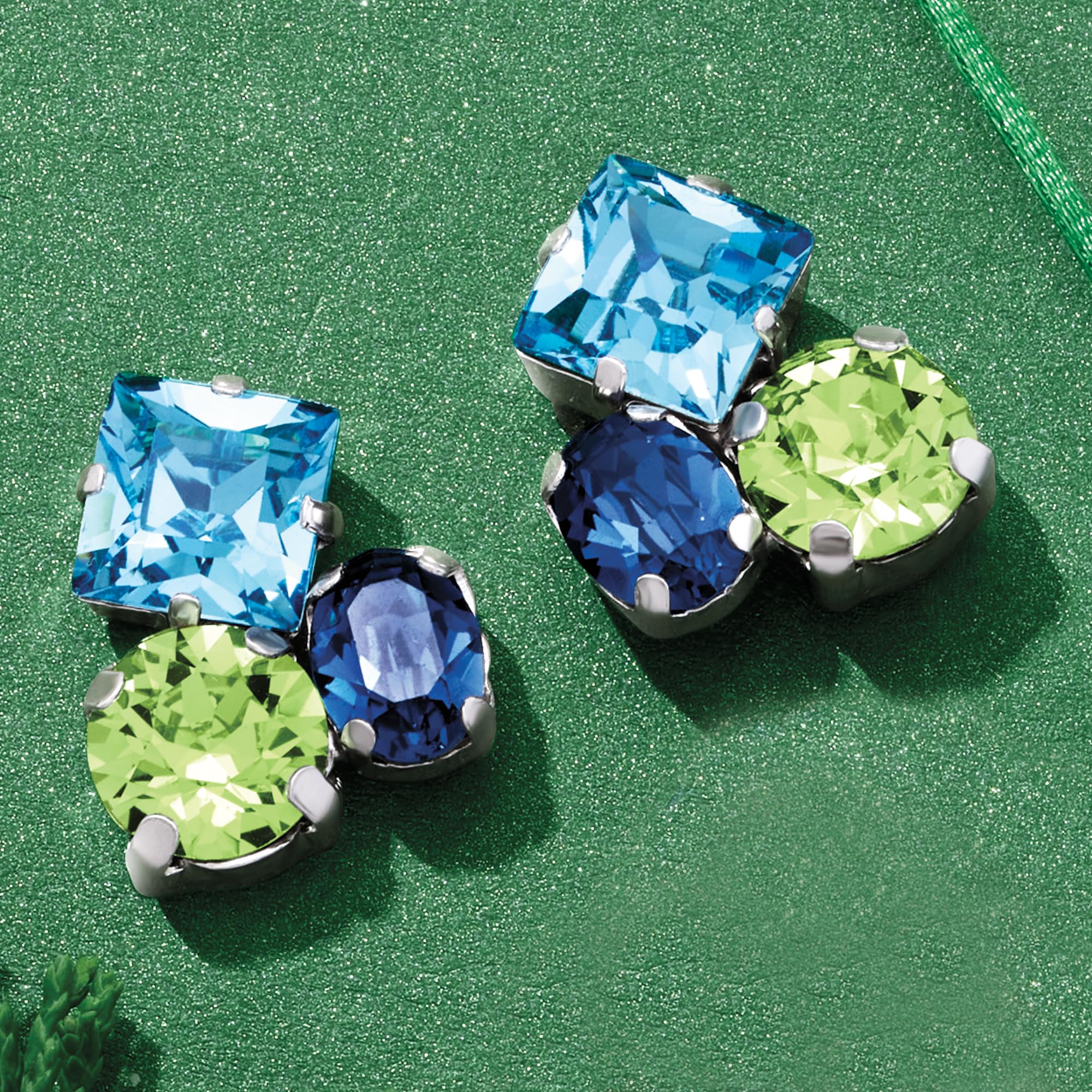 Ross-Simons Italian Blue and Green Swarovski Crystal Earrings in Sterling Silver