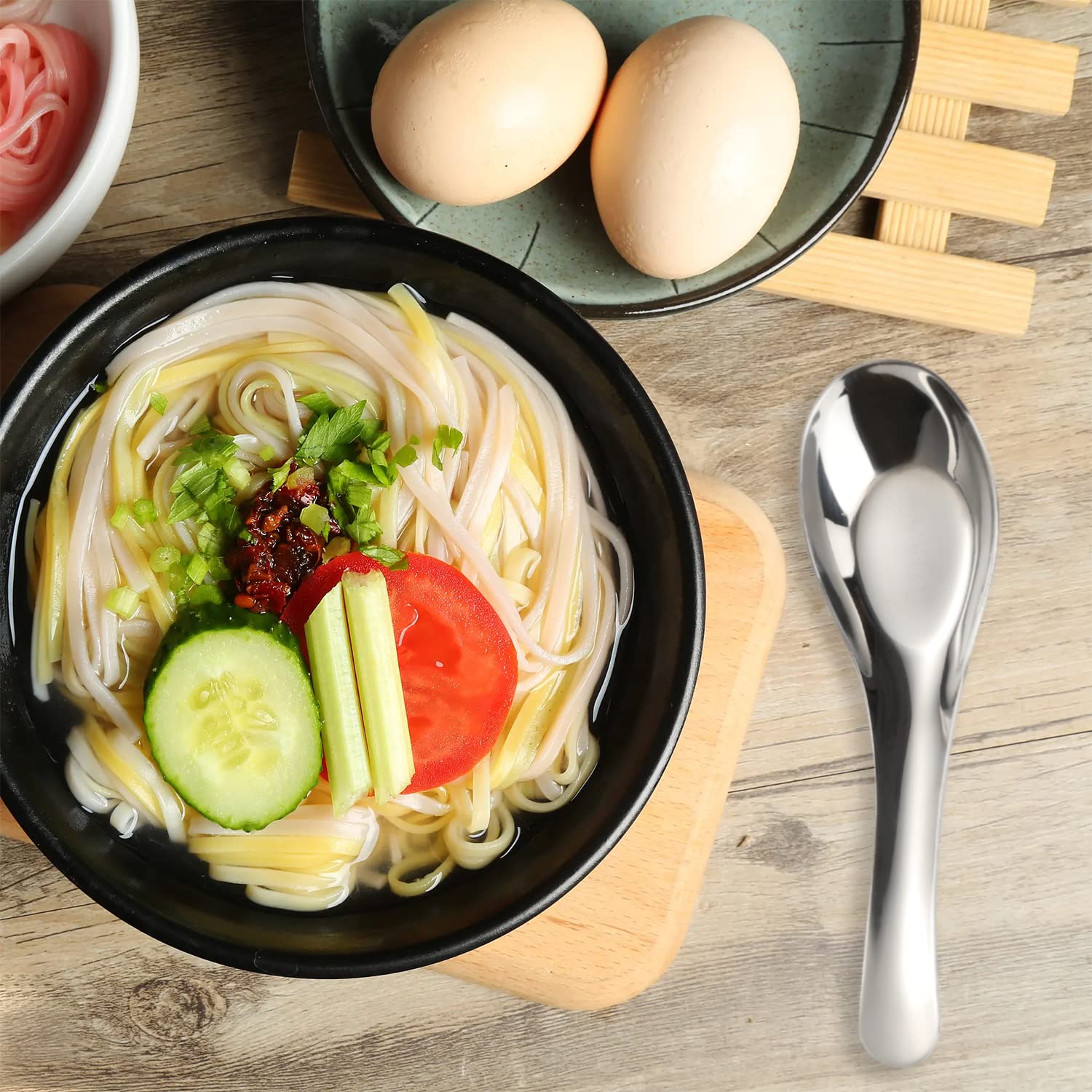 Stainless Steel Soup Spoons Dinner Spoons Set of 12 Chinese Soup Spoon Silver Bouillon Spoon Mirror Polished