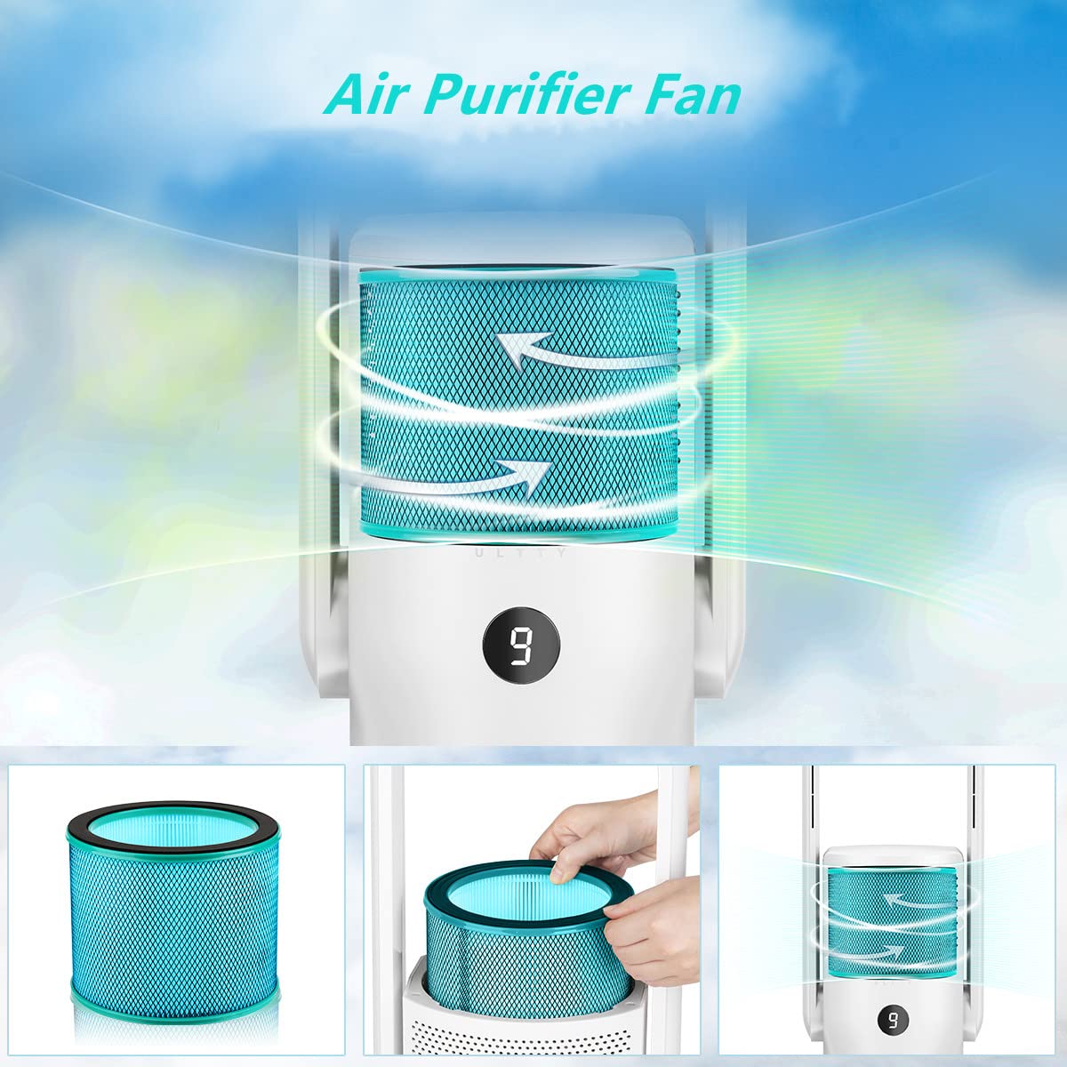 U ULTTY True HEPA Replacement Filters for R022 (SKJ-CR022D, R022D) Bladeless Tower Fan and Air Cleaner Purifier in one, Part # CR022D 1Pack