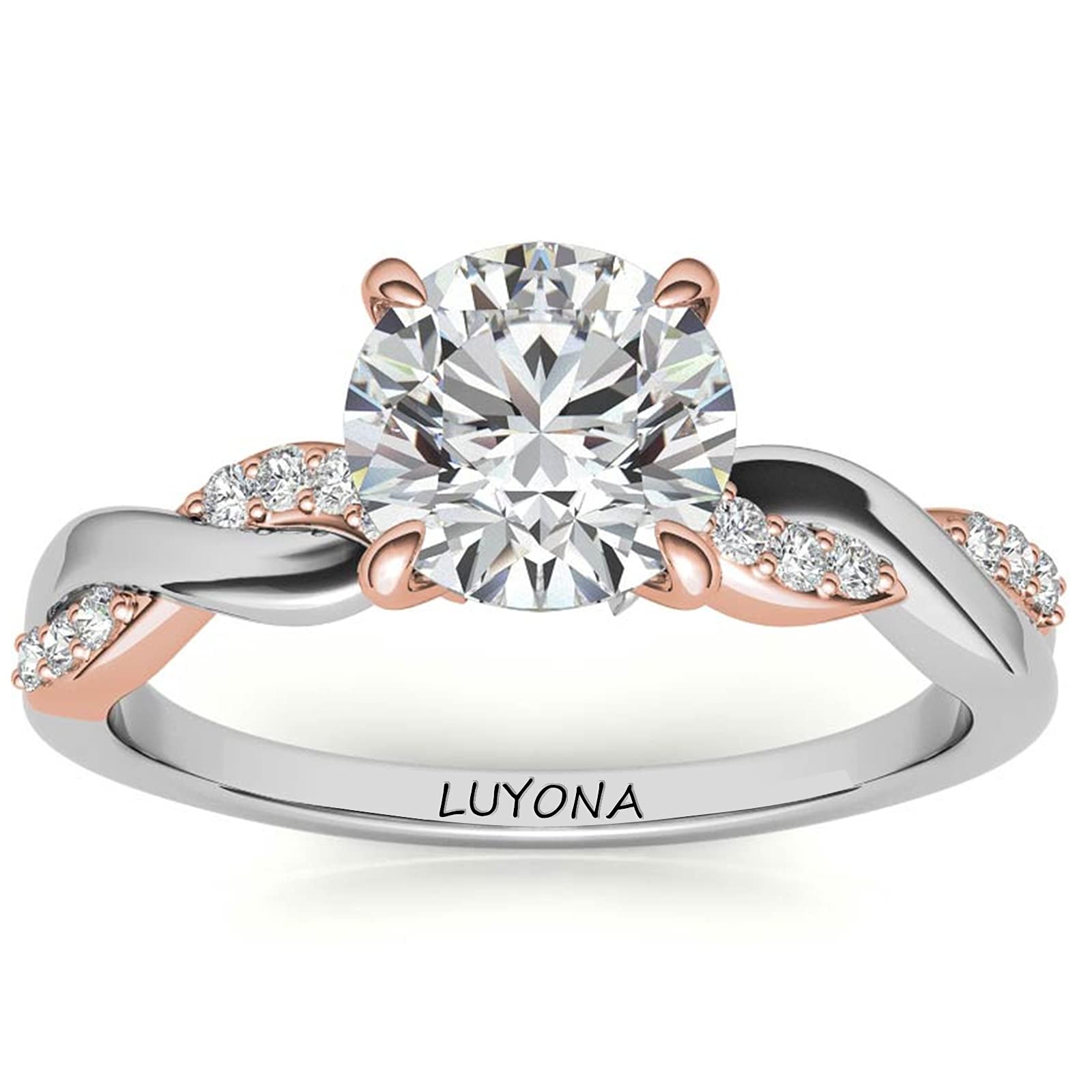 Luyona Moissanite Ring 1 ct Round Cut Lab Double-Colors Twisting Infinity Engagement Wedding Anniversary Ring, Customize Name Engraving (white gold, Customize)