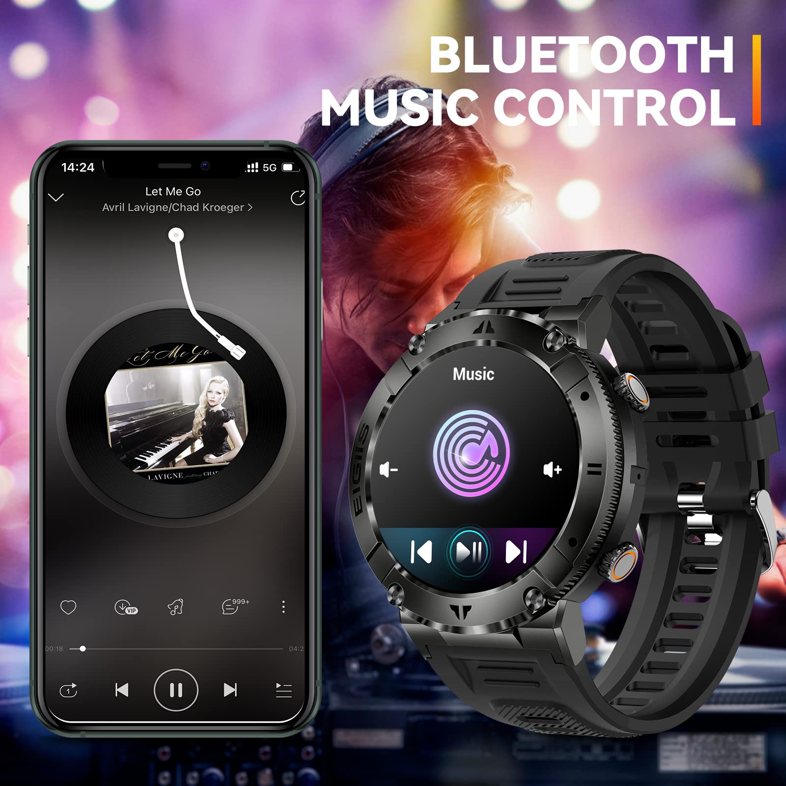 VALYV HD Smart Watch for Men(Answer/Dial Calls) Rugged Military Smartwatch Bluetooth Call Text for iPhone Android Waterproof Fitness Tracker with Pedometer Heart Rate/Sleep (Black)