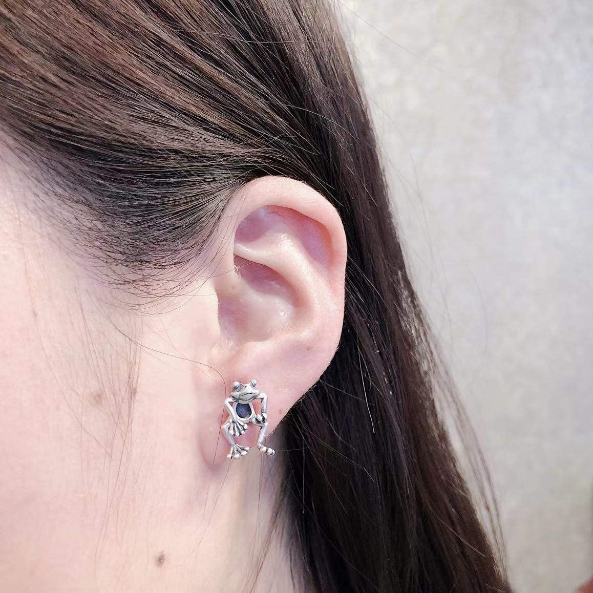 LOVECOM 2 Piece Frog 925 Sterling Silver Dangle Post Earrings for Women Cute Frog Vintage Animal Earring Jewelry Birthday Gifts