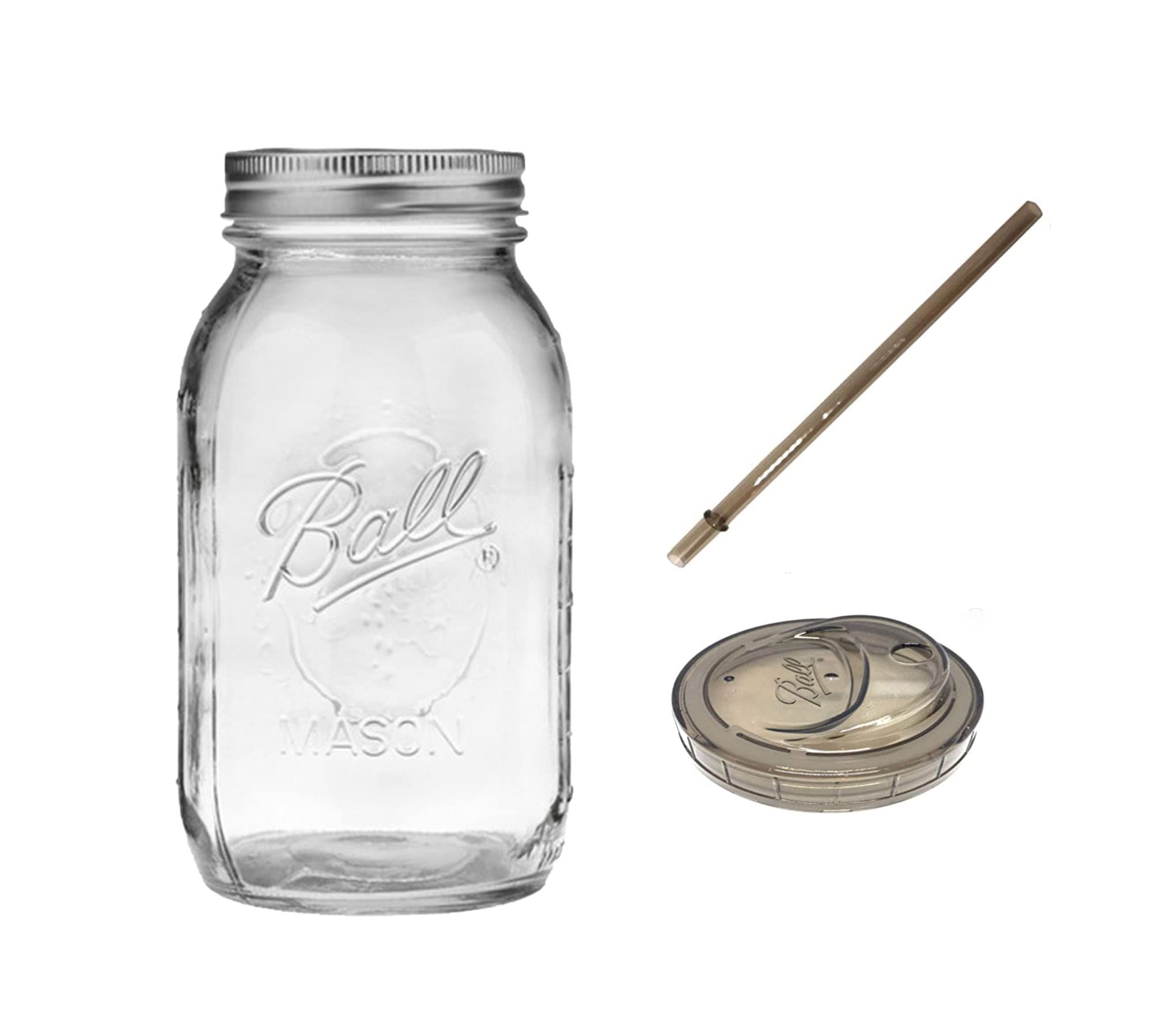 Regular Mouth Quart 32-Ounces Ball Mason Drinking Jar With Ball Sip & Straw Lid - Fits Regular Mouth Mason Jars - For Smoothies, Milk Shakes, Protein Shakes, Iced Coffee, Tea & Dishwasher Safe