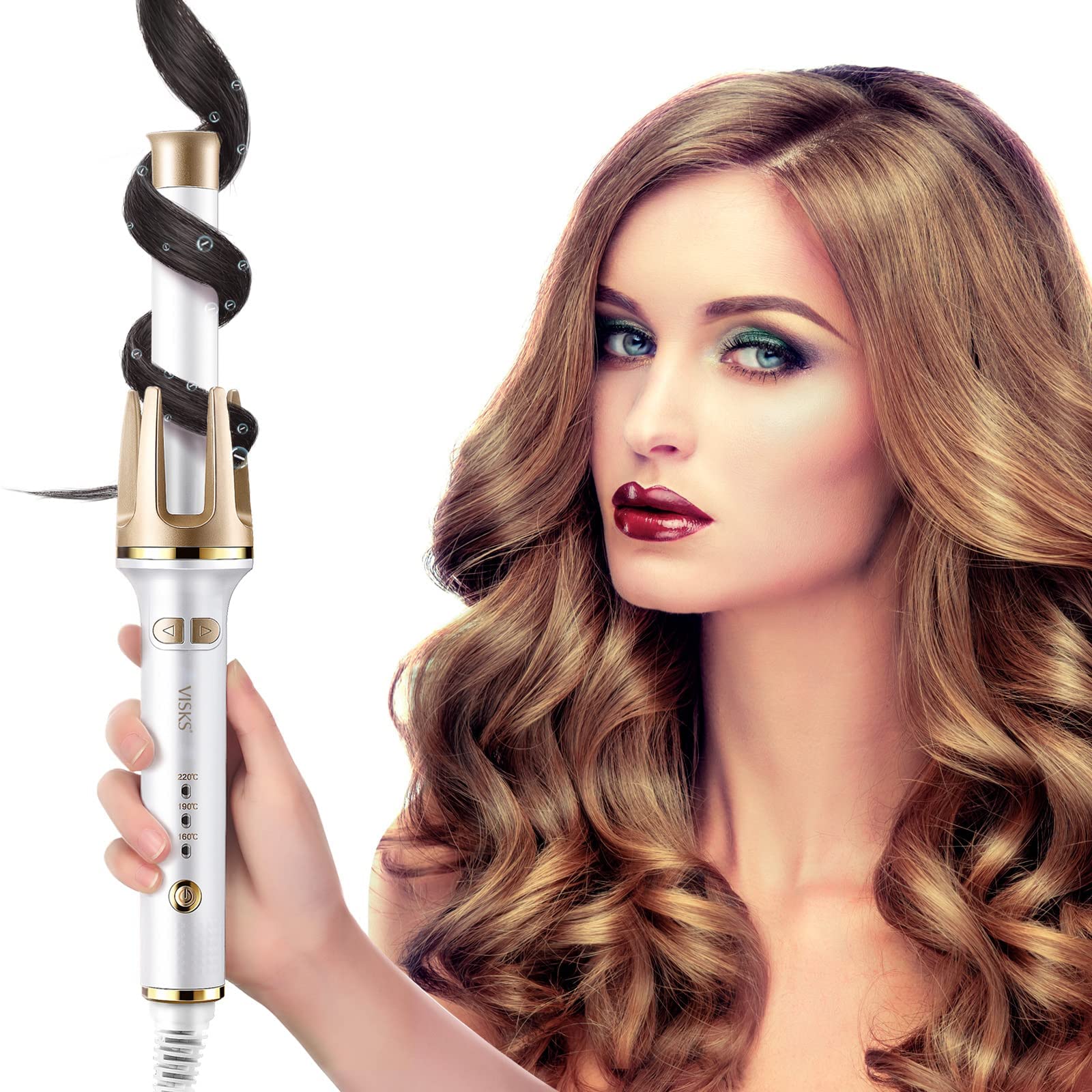 VISKS Auto Ceramic-ion Hair Curler, Super Easy-to-use 1 inch Automatic Curling Iron with 1" Barrel & 3 Temps Settings, Auto Shut-Off, Rotating Curling Wand