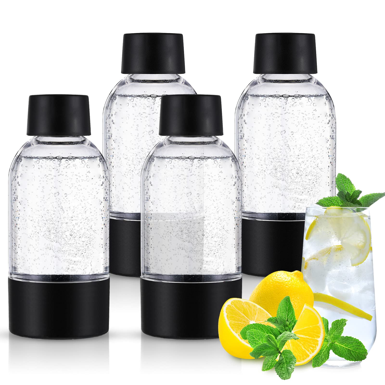 meekoo 4 Pcs Soda Carbonating Bottles Clear Soda Maker Bottle Plastic Soda Bottle Compatible with Isoda Drinkmate Maker for Kitchen Home Party Carbonated Drinks Beverages (0.5 Liter)