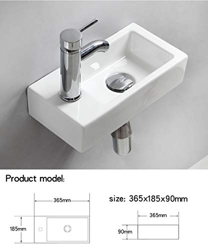 Wall Hung Basin Sink Small Cloakroom Basin Rectangle Ceramic Wash Basin Left Hand with Tap & Drain(Art Deco)