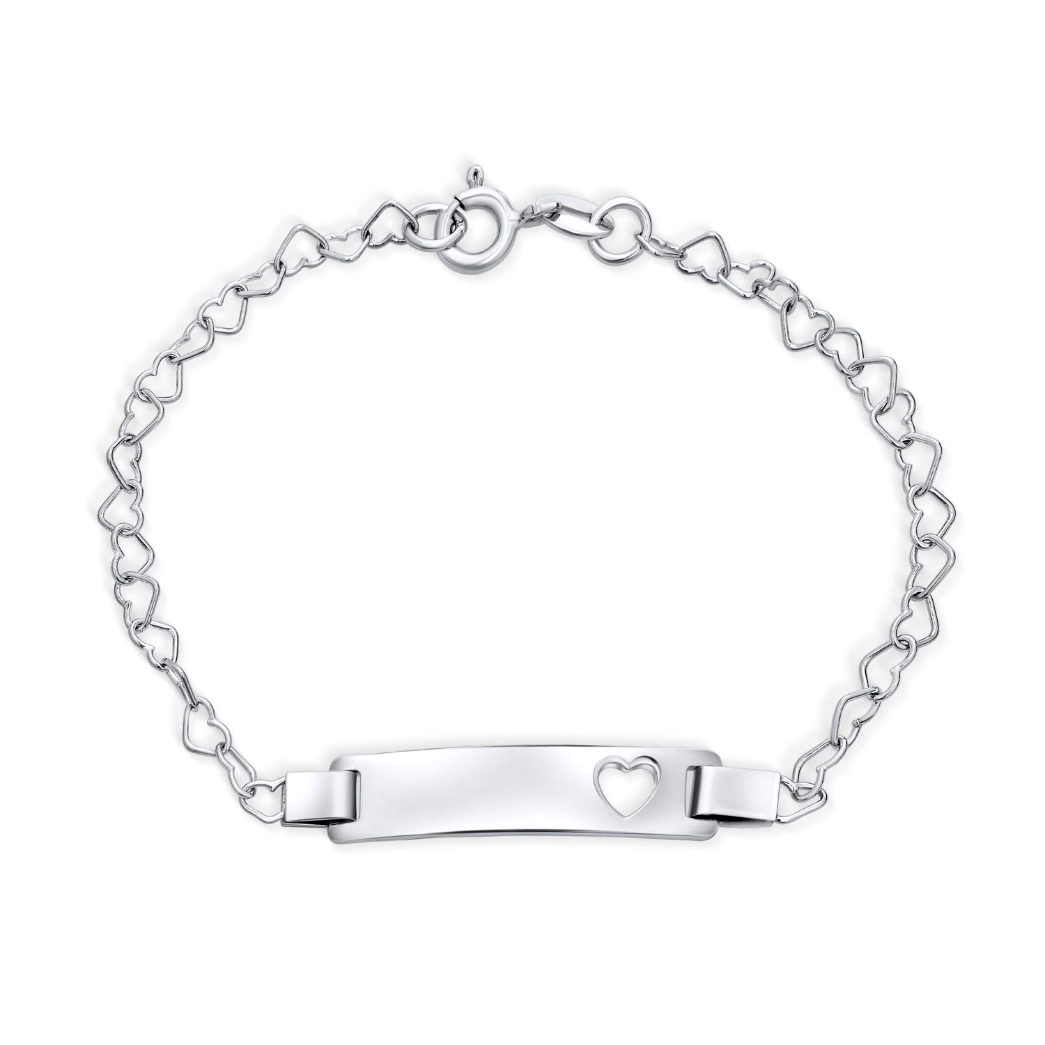 Personalized Delicate Petite Name Bar Plated Engrave Heart ID Identification Bracelet For Women Teen .925 Silver Sterling For Small Wrists 6 Inch Custom Engraved