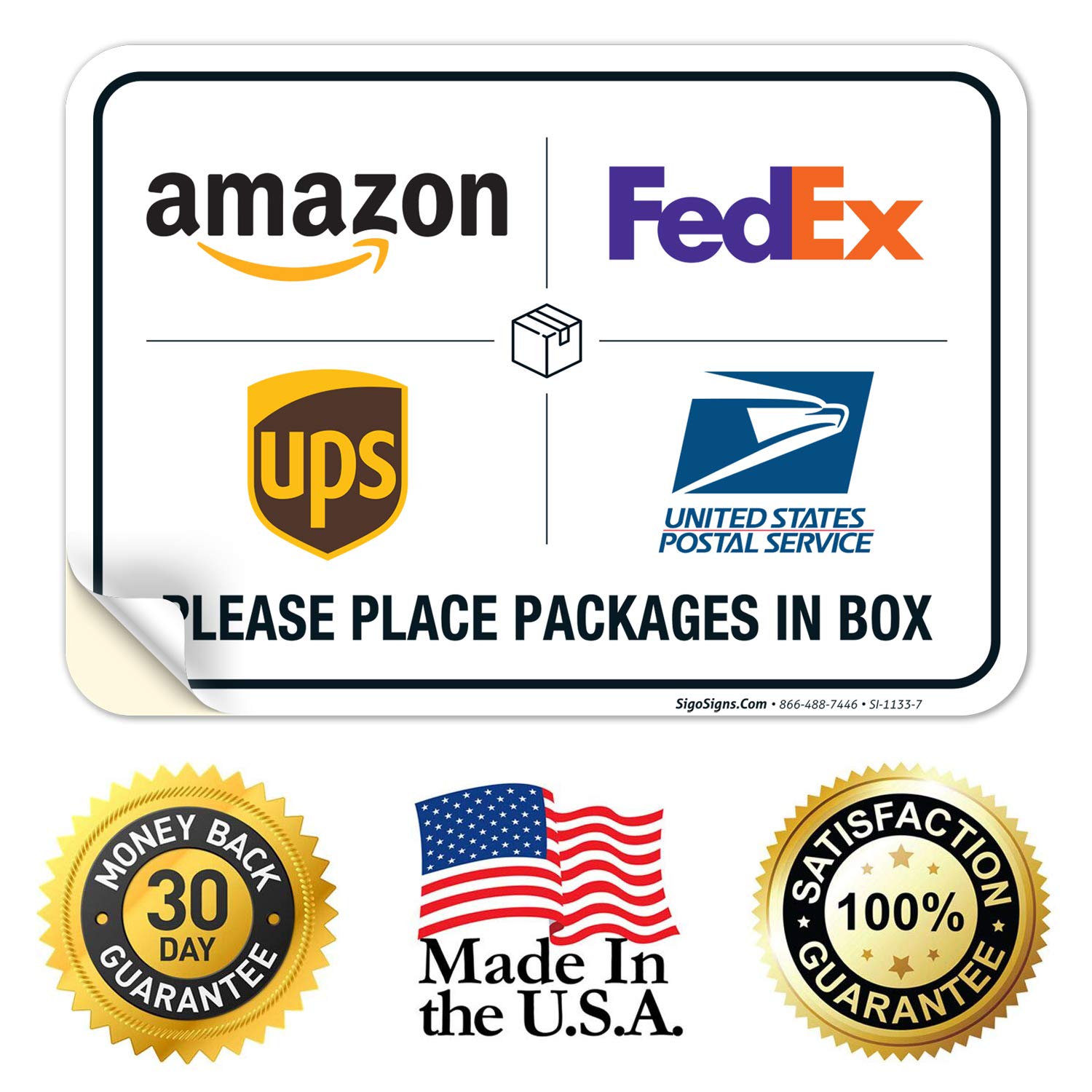Sigo Signs - Package Delivery Sign, Delivery Instructions FedEx Amazon Ups USPS Sign, 10x7 Inches, 4 Mil Vinyl Decal Stickers Weather Resistant, Made in USA