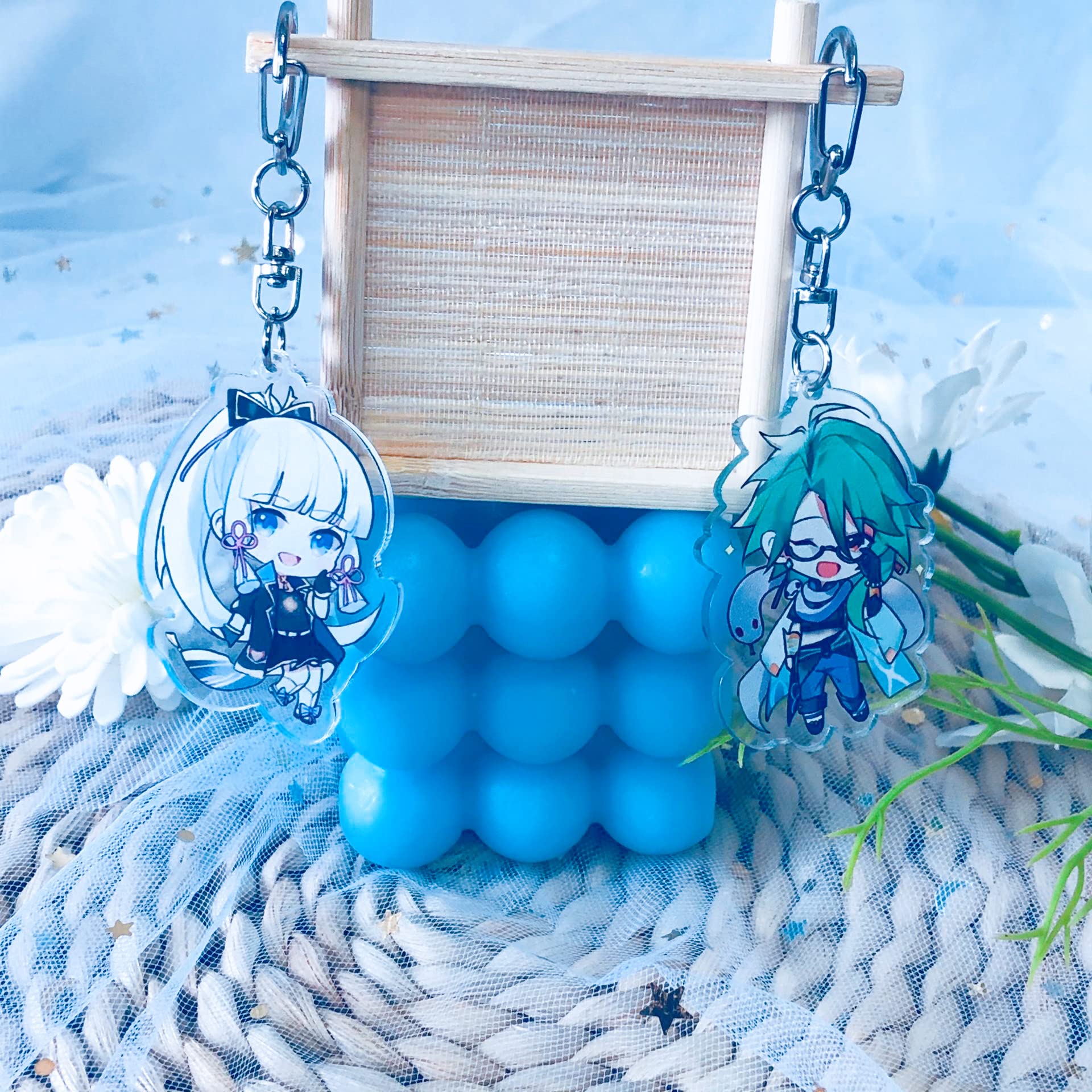 MadelYN 8Pcs Genshin Impact keychains Cute Game Acrylic Keychain Japanese Anime Cartoon Key Charm Rings Anime Figure Keyring Accessories, 5-6CM